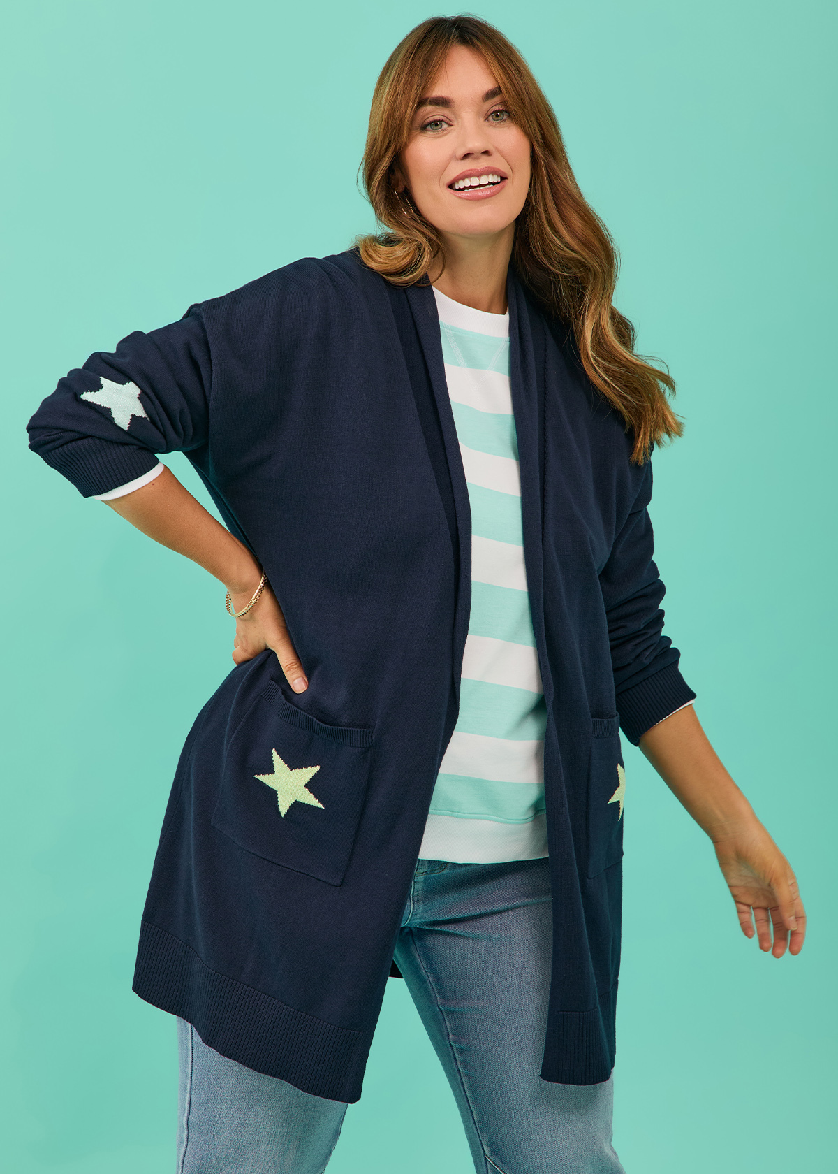 Shop Plus Size Cotton Star Pocket Cardigan, Navy | Taking Shape AU
