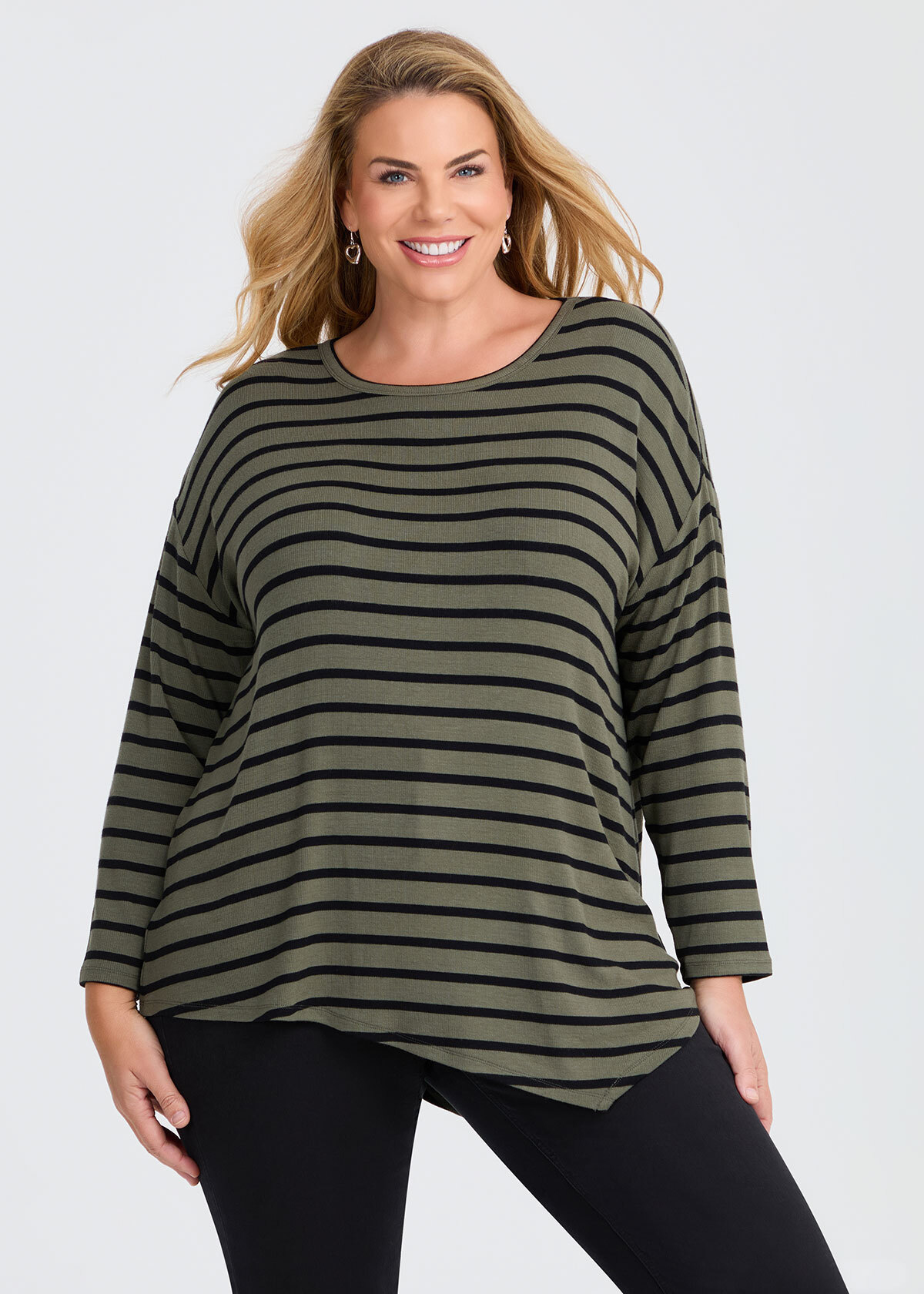 Shop Plus Size Stripe Asymmetrical Rib Top, Stripes | Taking Shape NZ