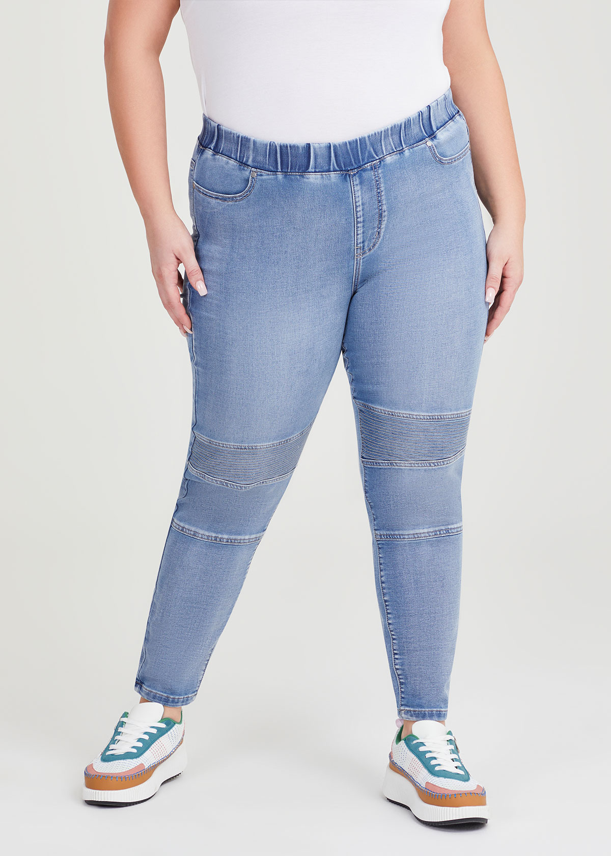 Shop Plus Size Moto Pull On Jeans, Blue | Taking Shape NZ