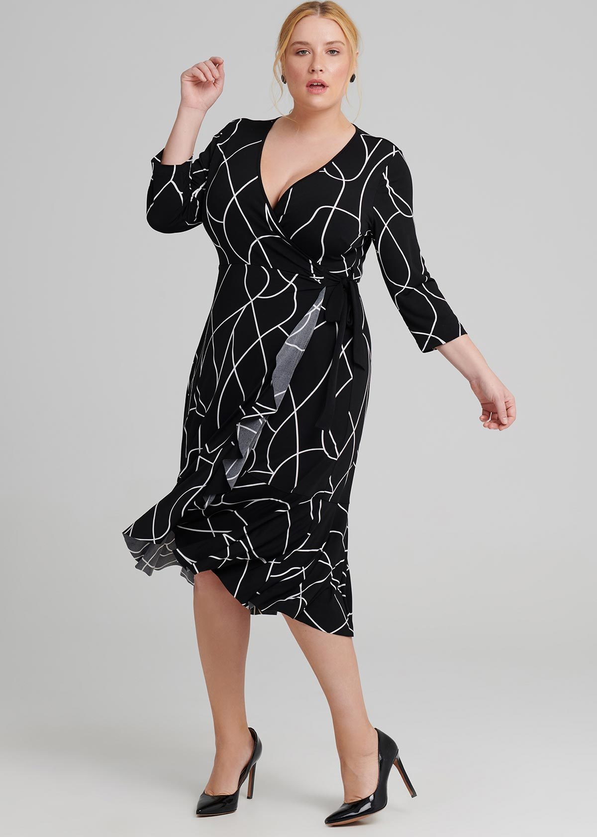 Shop Plus Size Reverse Scribe Wrap Dress, Black | Taking Shape AU