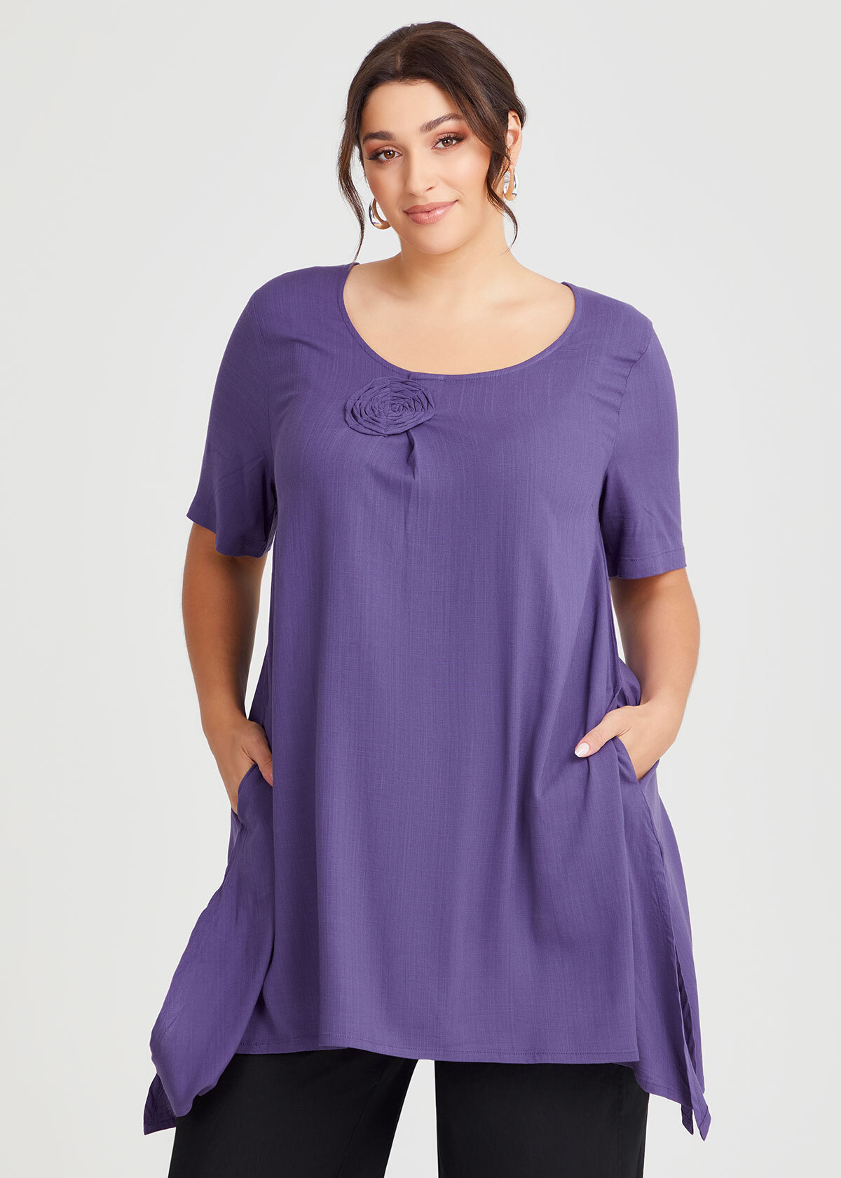 Shop Plus Size Rosette Natural Tunic, Purple | Taking Shape NZ