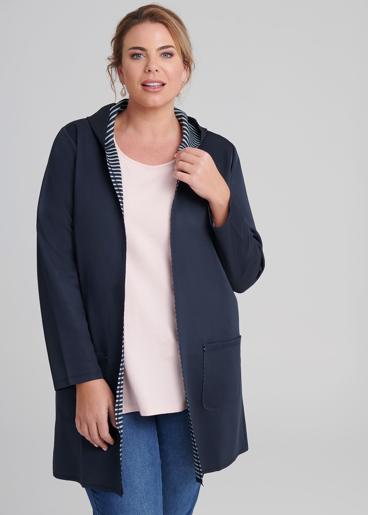 Shop Plus Size Weekend Hooded Cardigan, Navy | Taking Shape AU