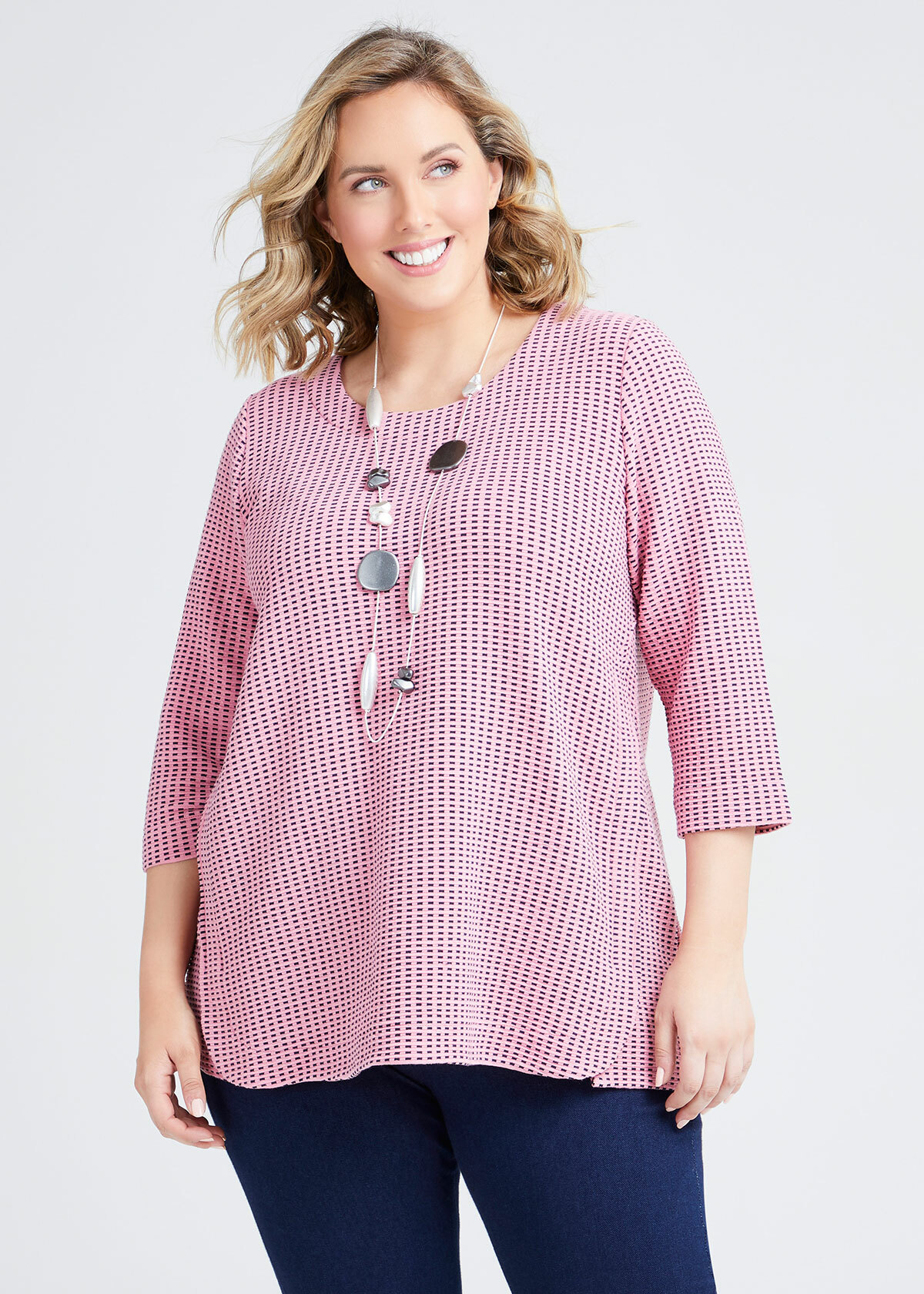 Shop Plus Size Crew Curved Hem Ticking Top in Pink | Taking Shape AU