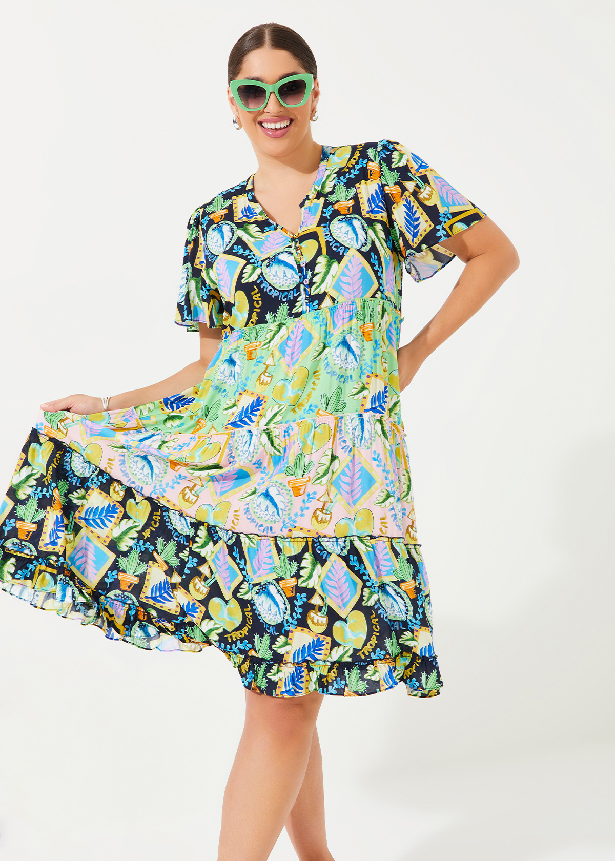 Shop Plus Size Natural Tropical Mix Dress, Multi | Taking Shape AU