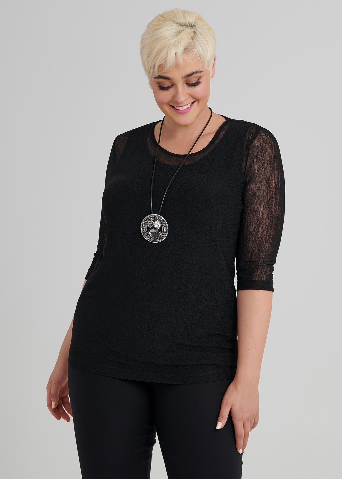 Shop Plus Size Crew Neck Mesh Top, Black | Taking Shape AU