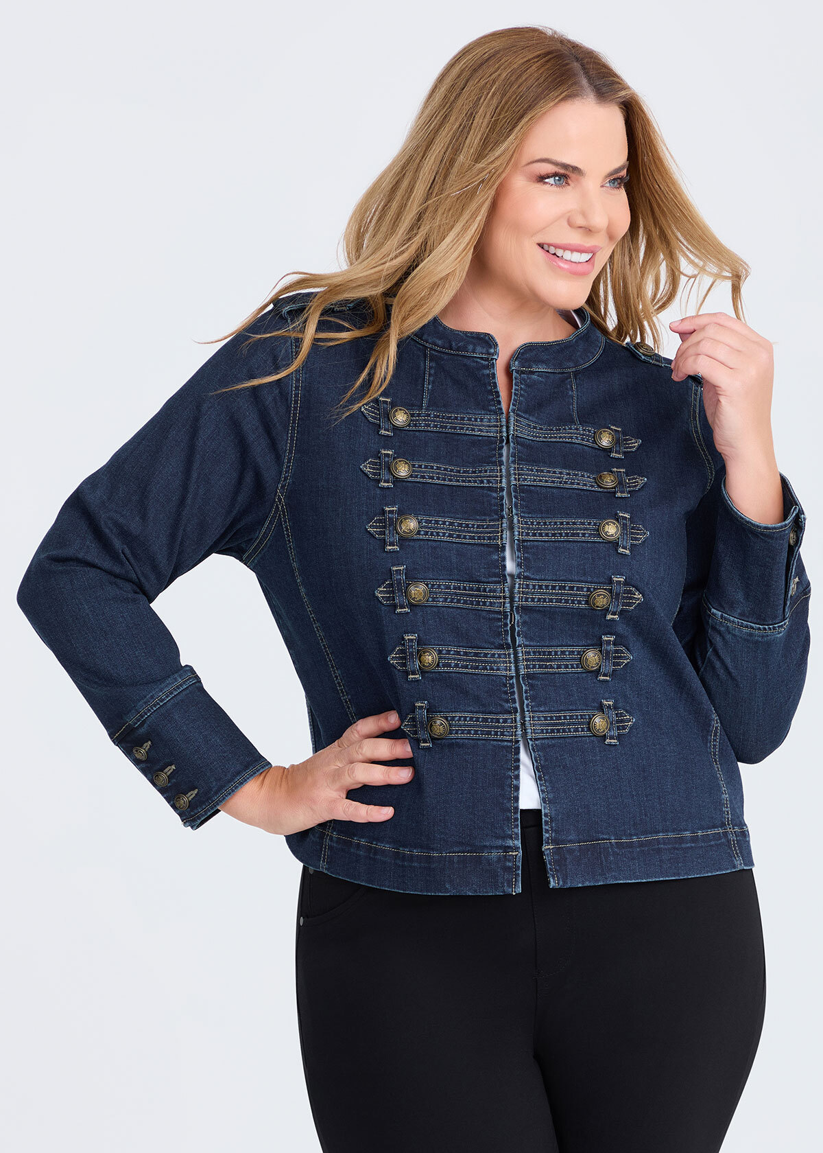 Shop Plus Size Cotton Military Denim Jacket, Blue | Taking Shape UK