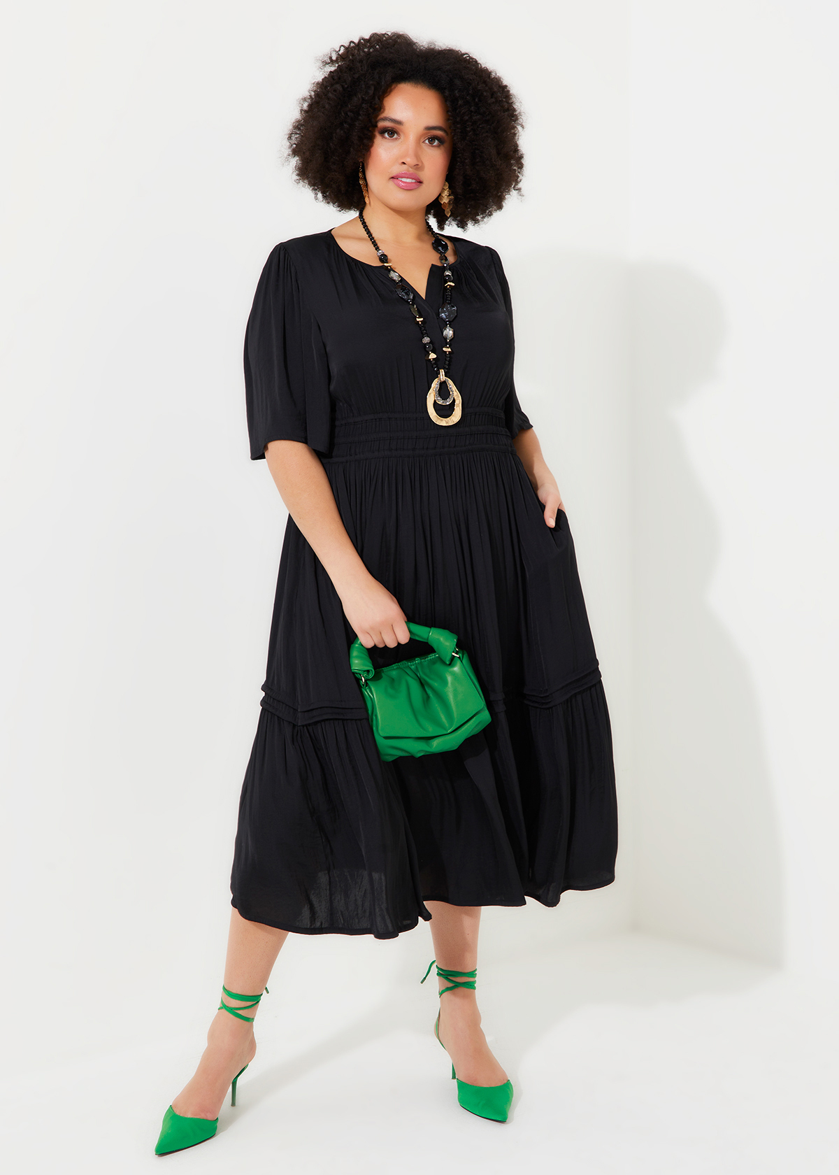 Shop Plus Size Luxe Summer Glam Tier Dress, Black | Taking Shape UK