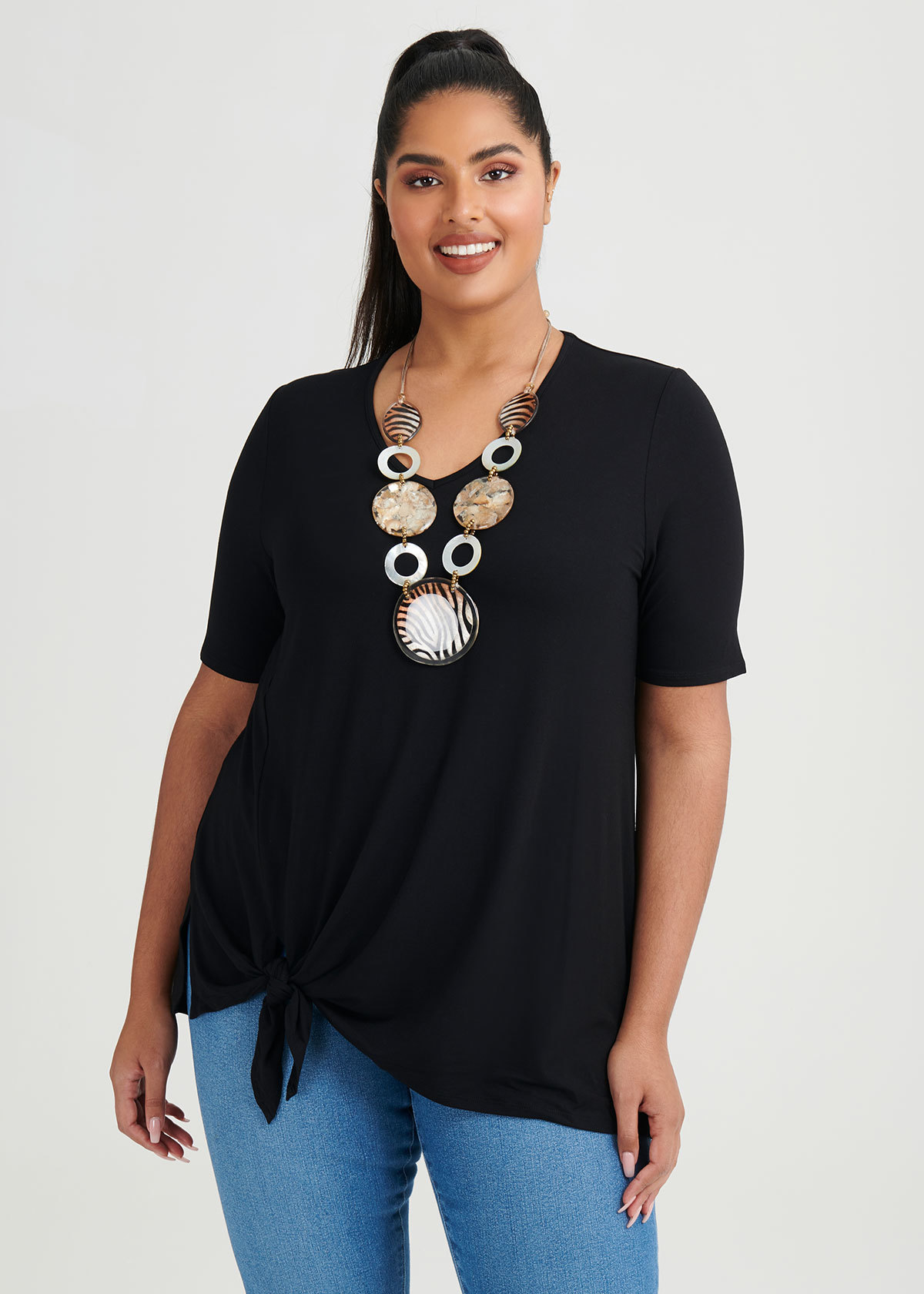 Shop Plus Size Bamboo Side Tie Top, Black | Taking Shape AU