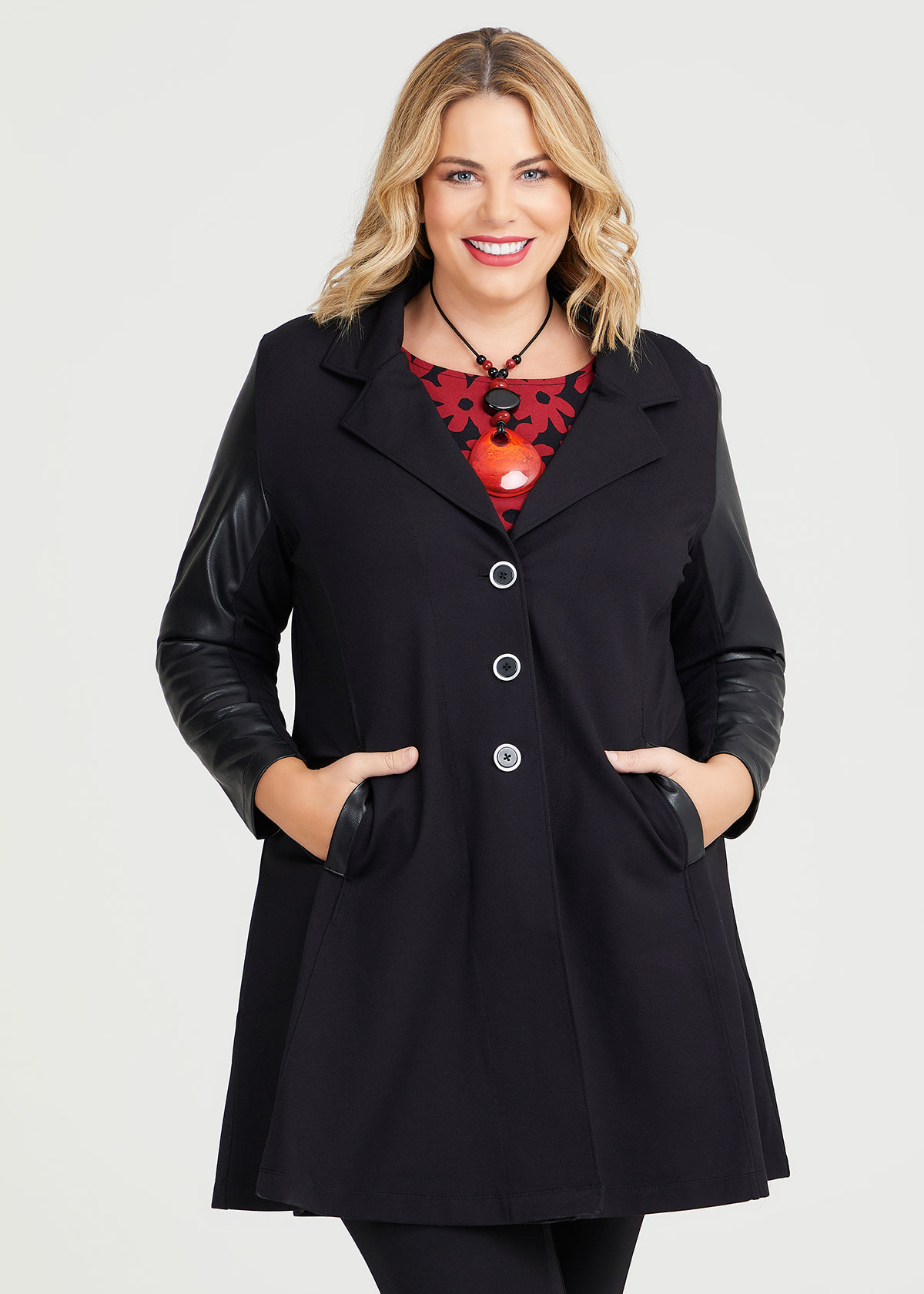 Shop Plus Size Bamboo Ponte & Pleather Jacket, Black | Taking Shape AU