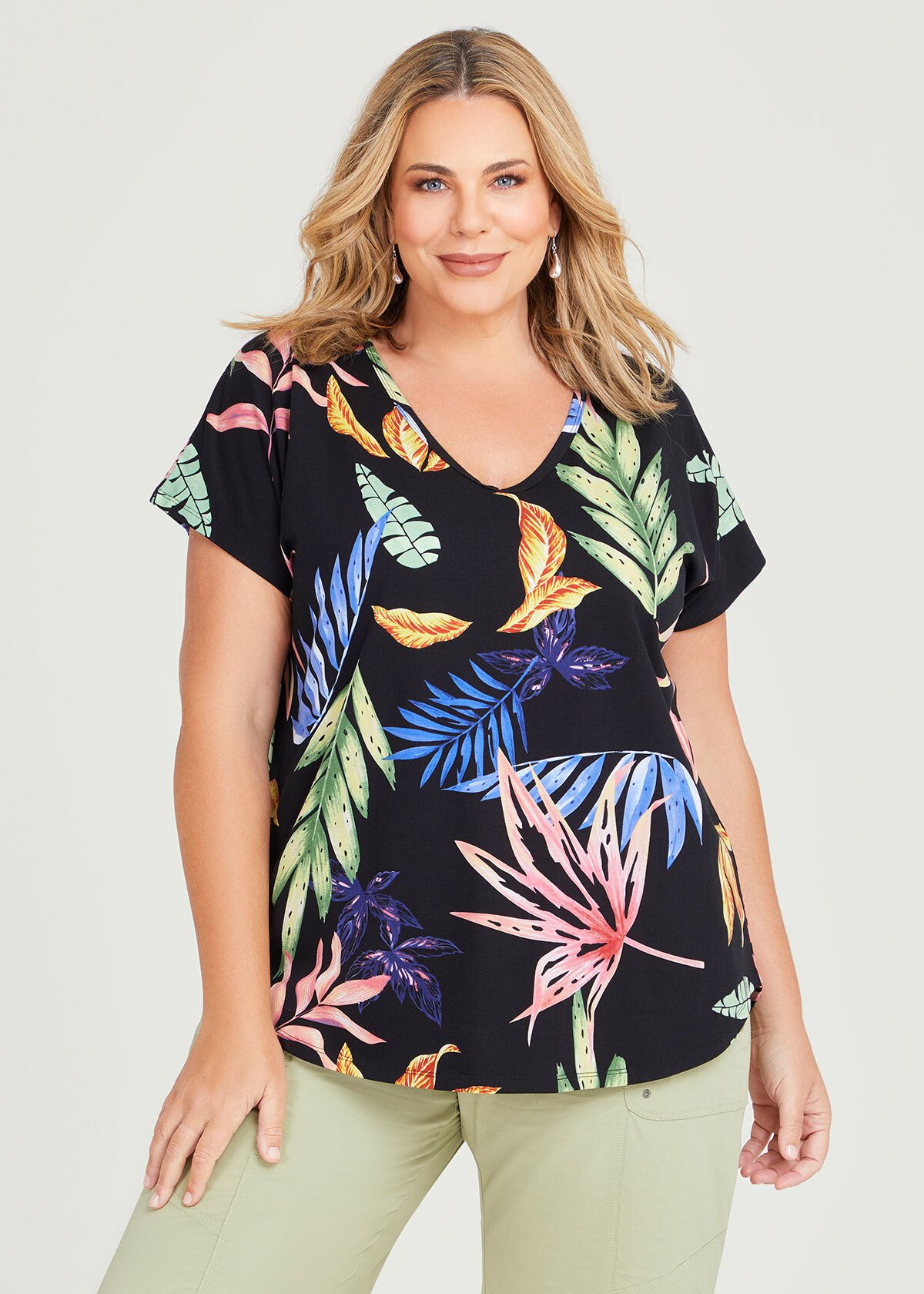 Shop Plus Size Cotton Jungle Leaf Print Top, Multi | Taking Shape AU