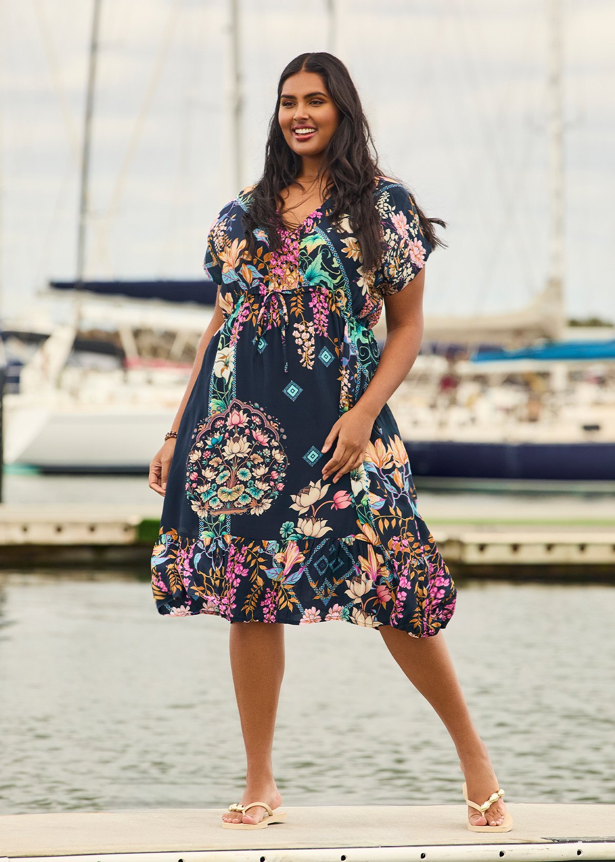 Shop Plus Size Natural Lotus Floral Dress, Floral | Taking Shape NZ