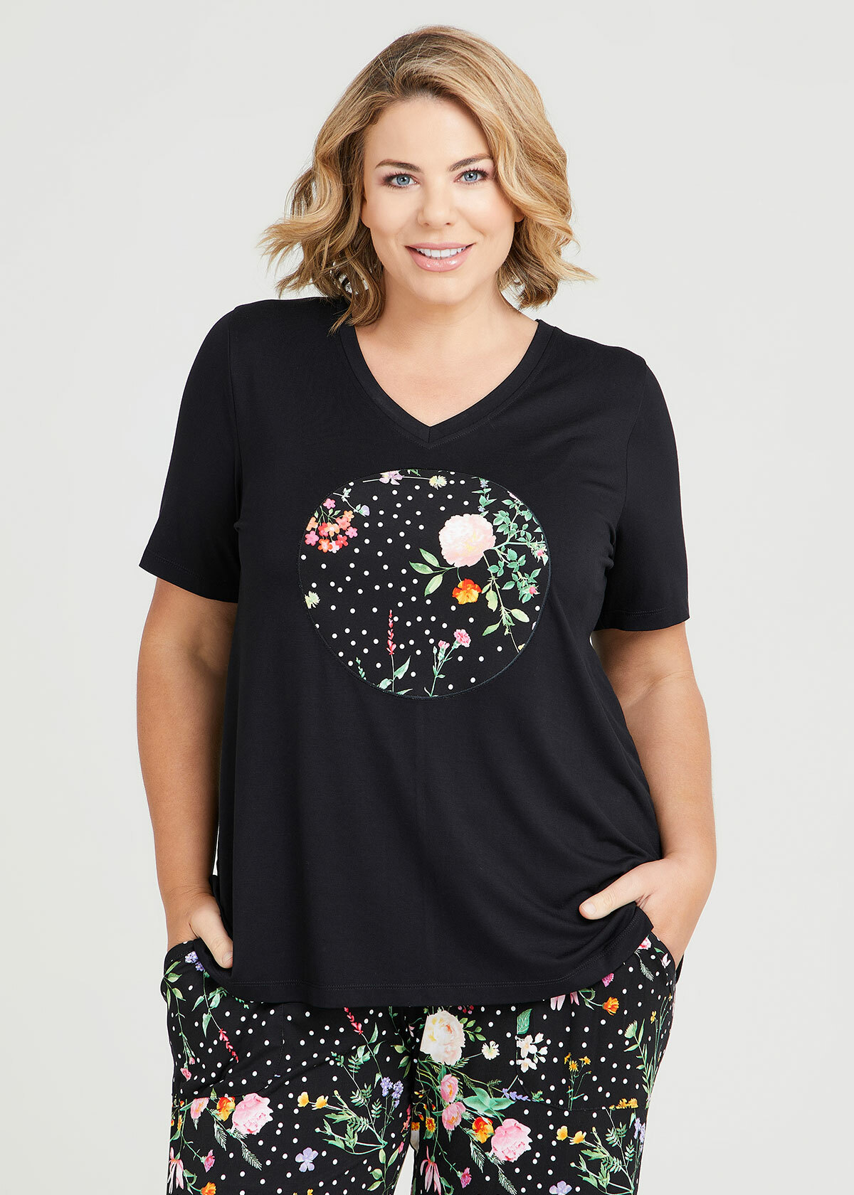 Shop Plus Size Bamboo Floral Applique Top, Black | Taking Shape AU