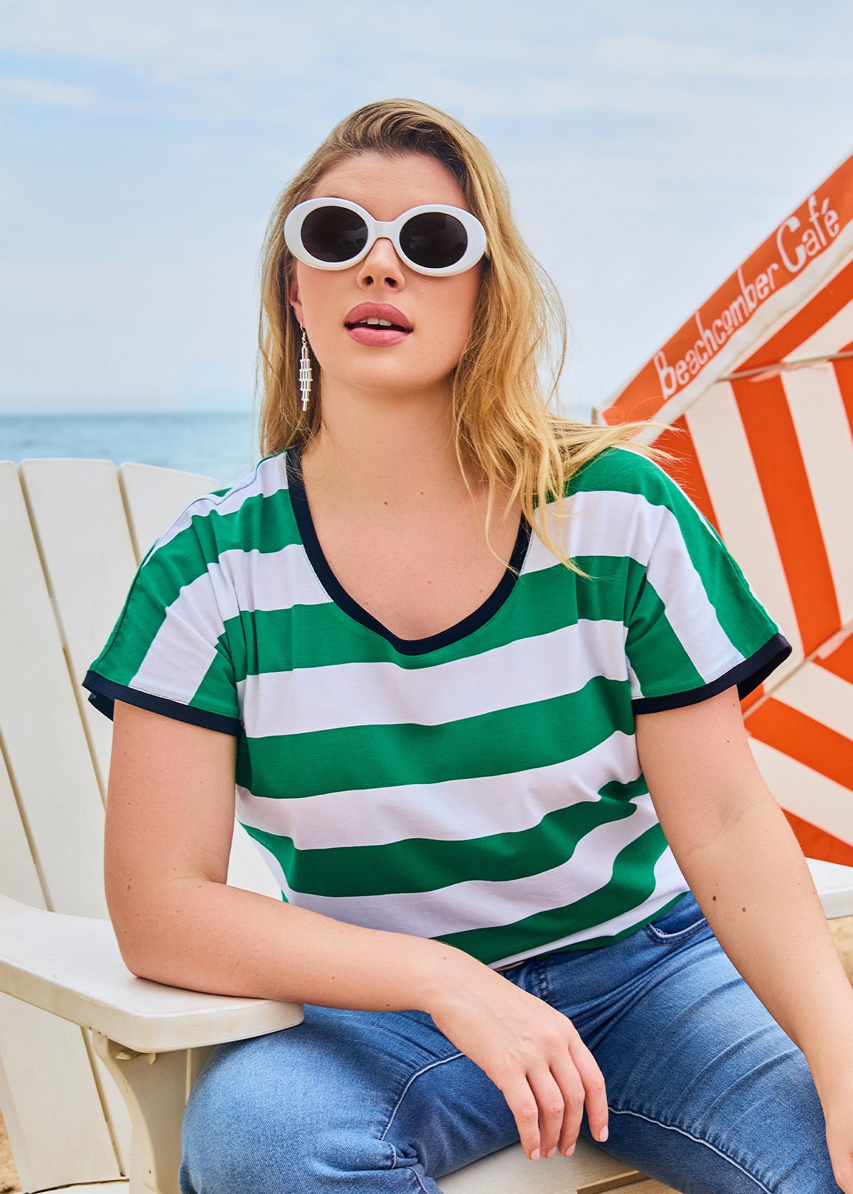 Shop Plus Size Cotton Block Stripe Top, Green | Taking Shape AU