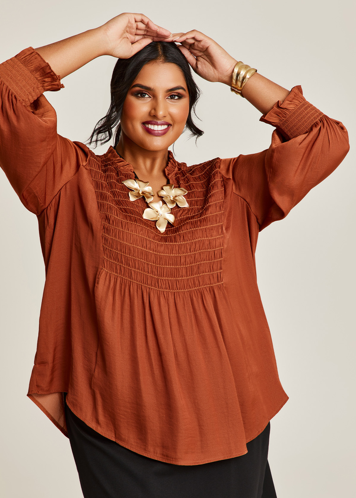 Shop Plus Size Luxe Willow Drape Top, Brown | Taking Shape AU