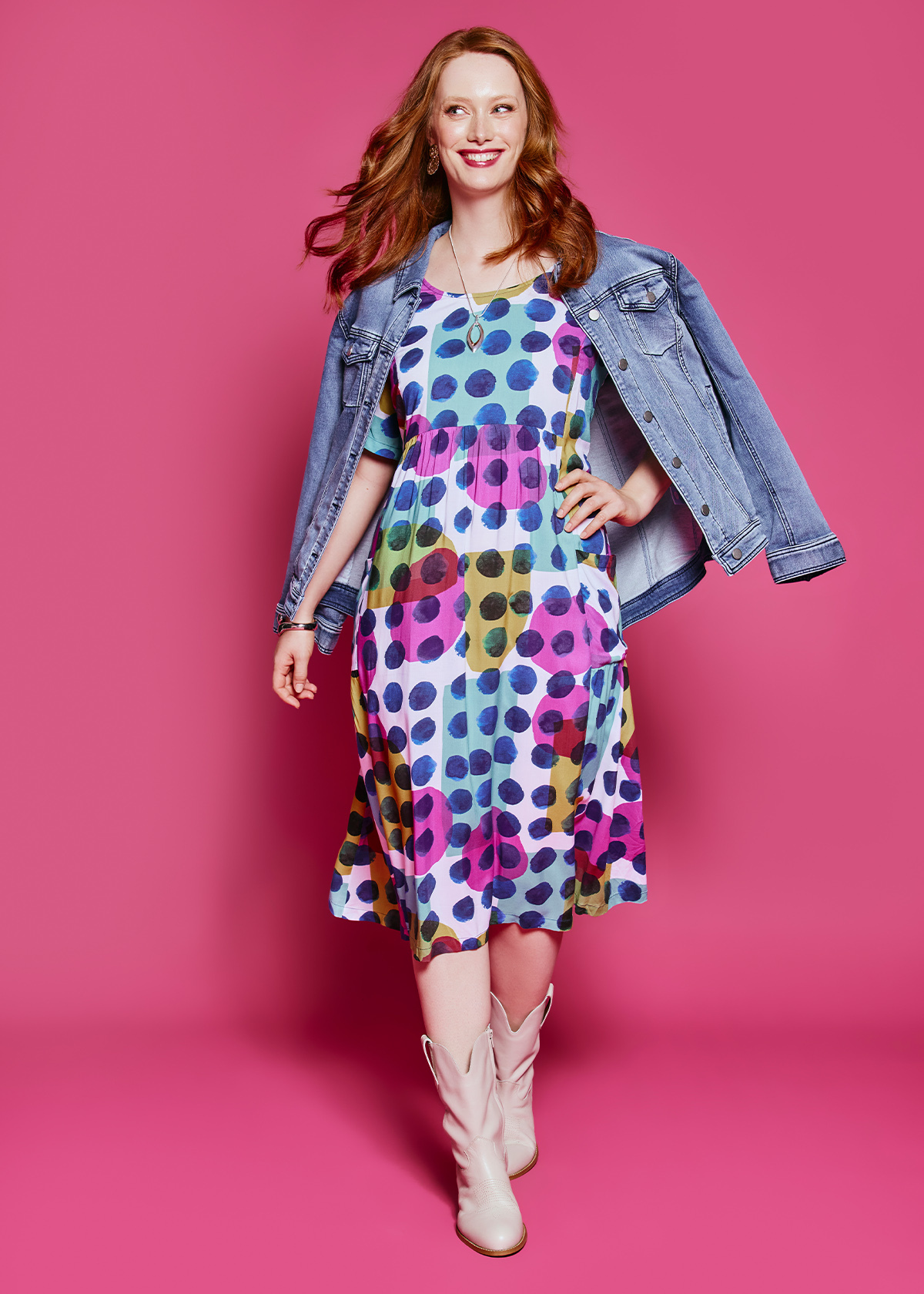 Plus Size Natural Pocket Midi Dress Luminous Print | Taking Shape NZ
