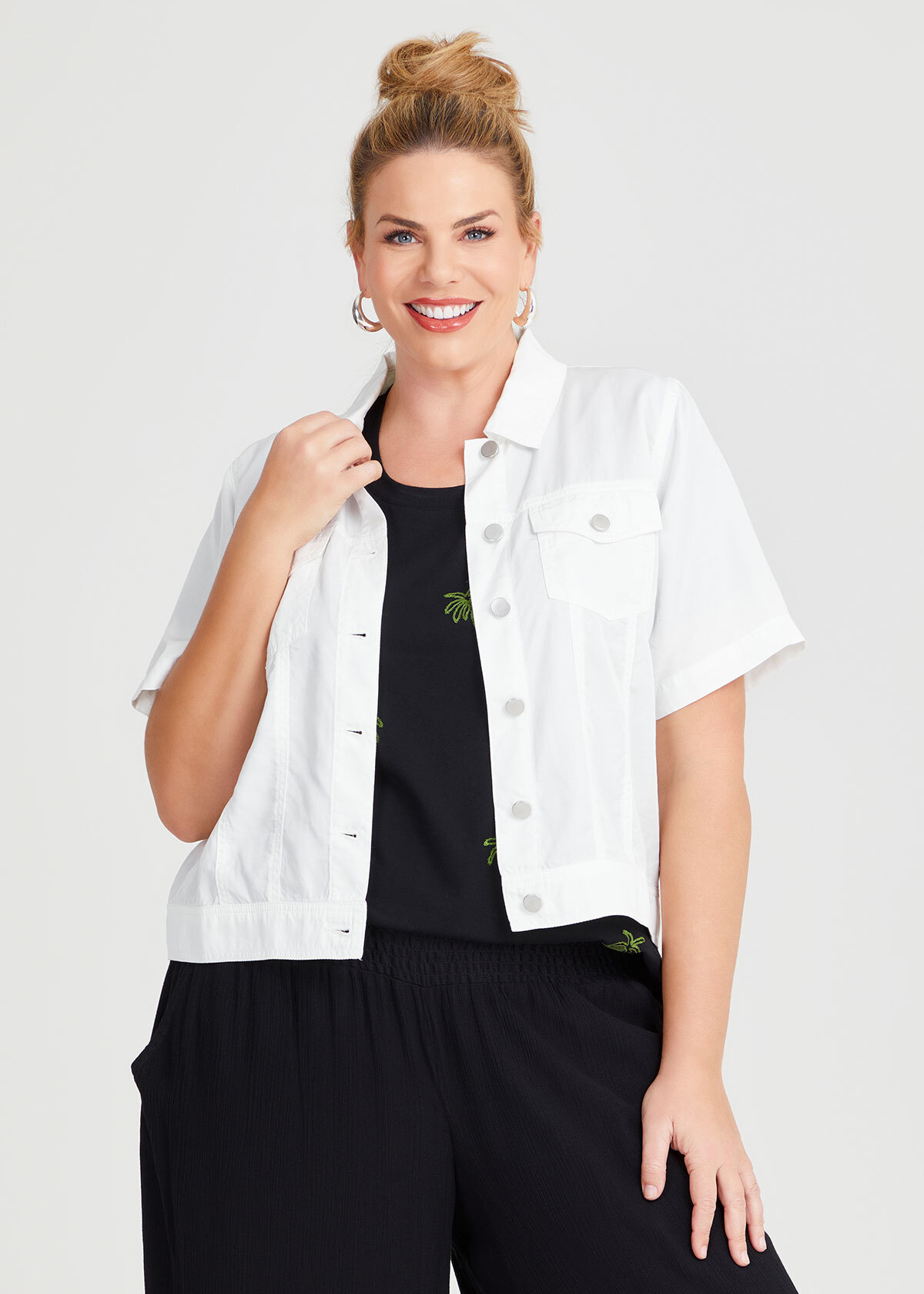 Shop Plus Size Lyocell Short Sleeve Jacket, White | Taking Shape AU