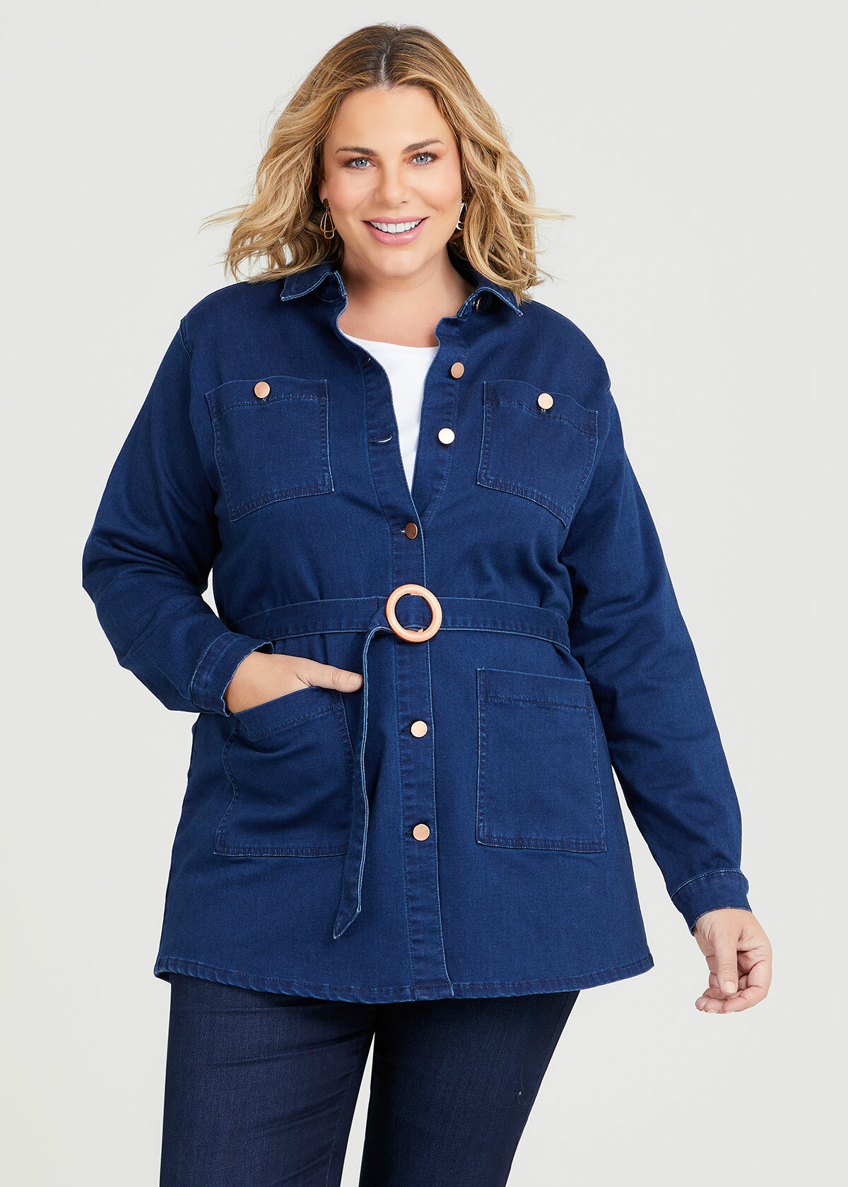 Shop Plus Size Denim Long Line Jacket in Blue | Taking Shape AU