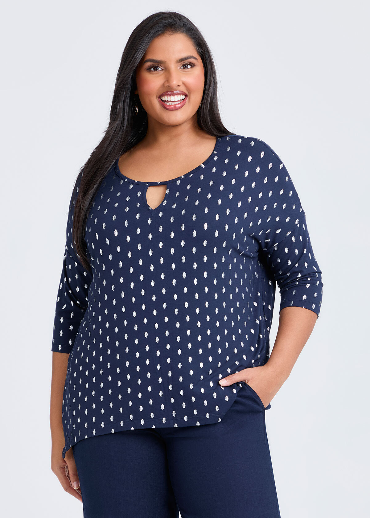 Shop Plus Size Transit Foil Bamboo Tunic in Blue | Taking Shape IL