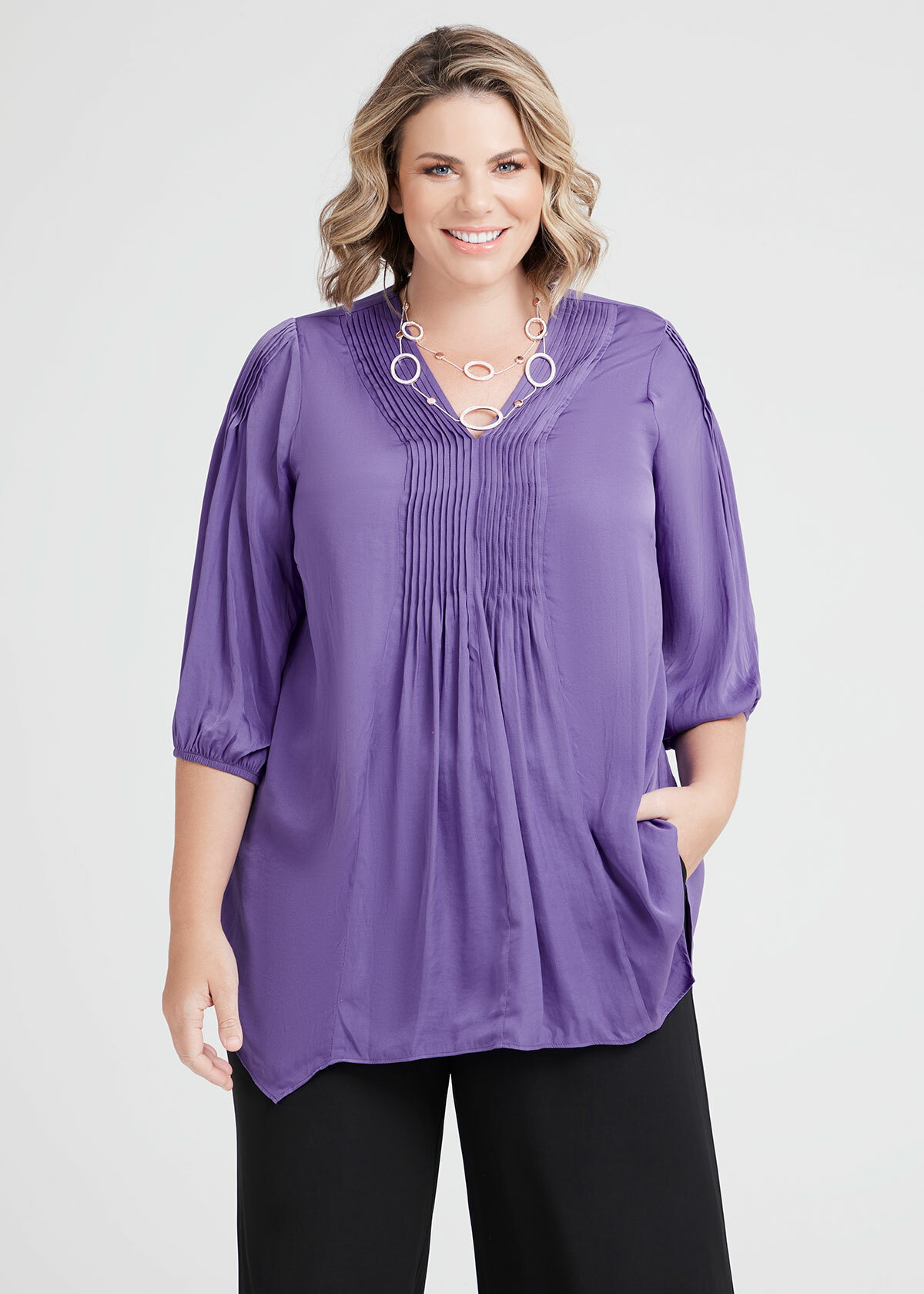 Shop Plus Size Luxe Pintuck Top, Purple | Taking Shape AU