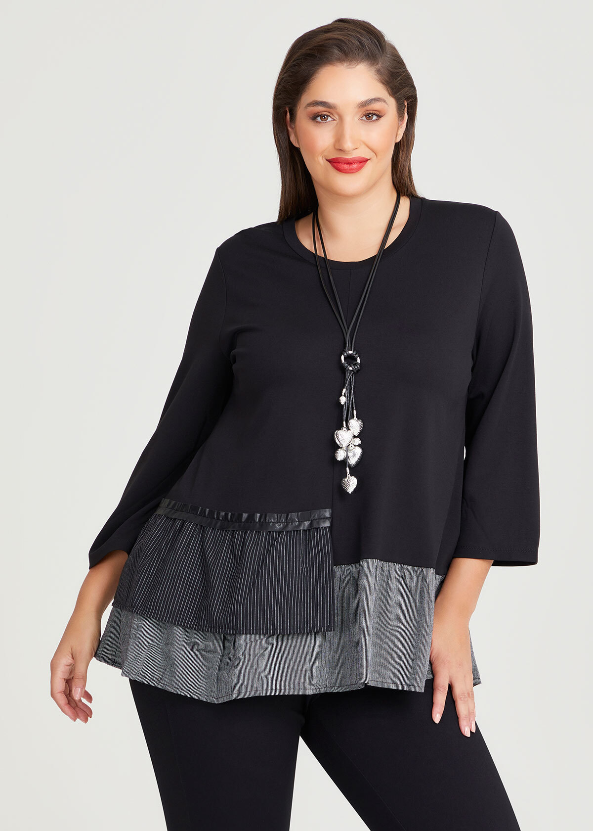 Shop Plus Size Bamboo Stripe Ruffle Lea Top, Black | Taking Shape AU