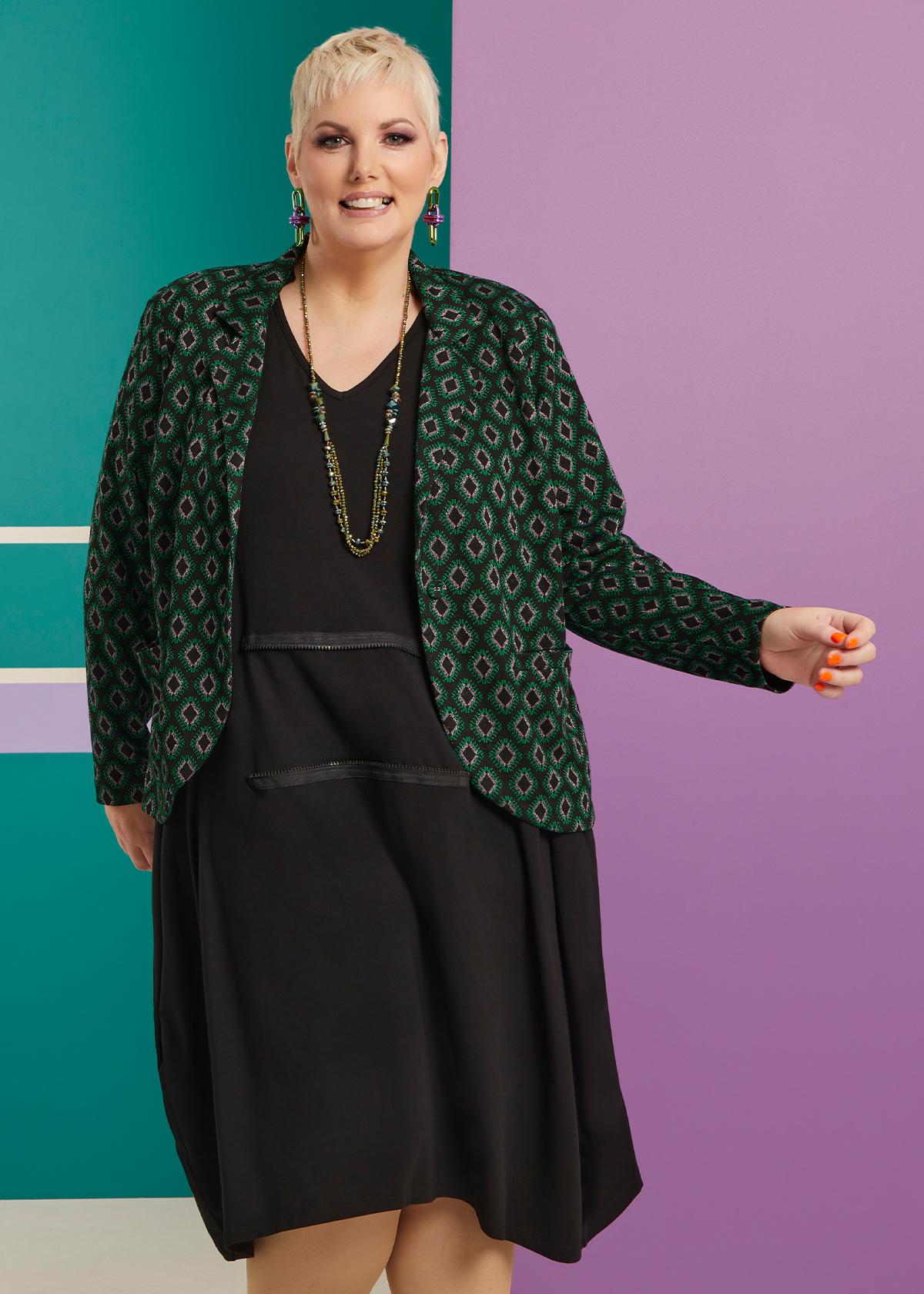 Shop Plus Size Geo Jacquard Knit Jacket, Green | Taking Shape AU