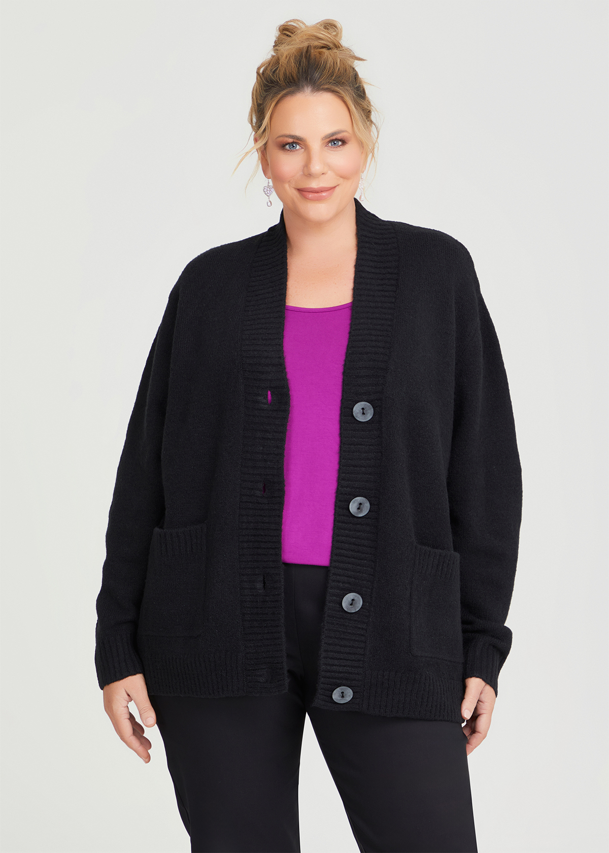 Shop Plus Size Button Front Cardigan in Black | Taking Shape AU