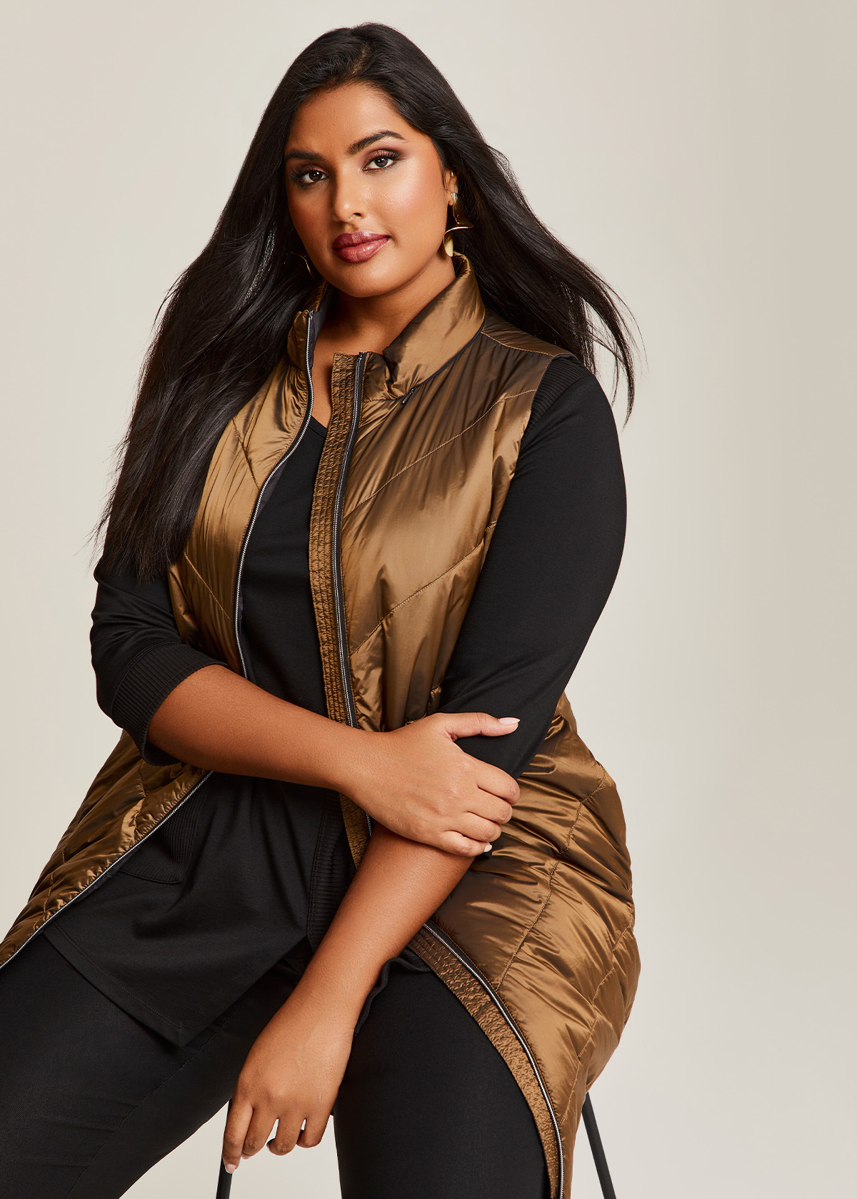 Shop Plus Size Longline Reversible Puffer Vest, Brown | Taking Shape AU