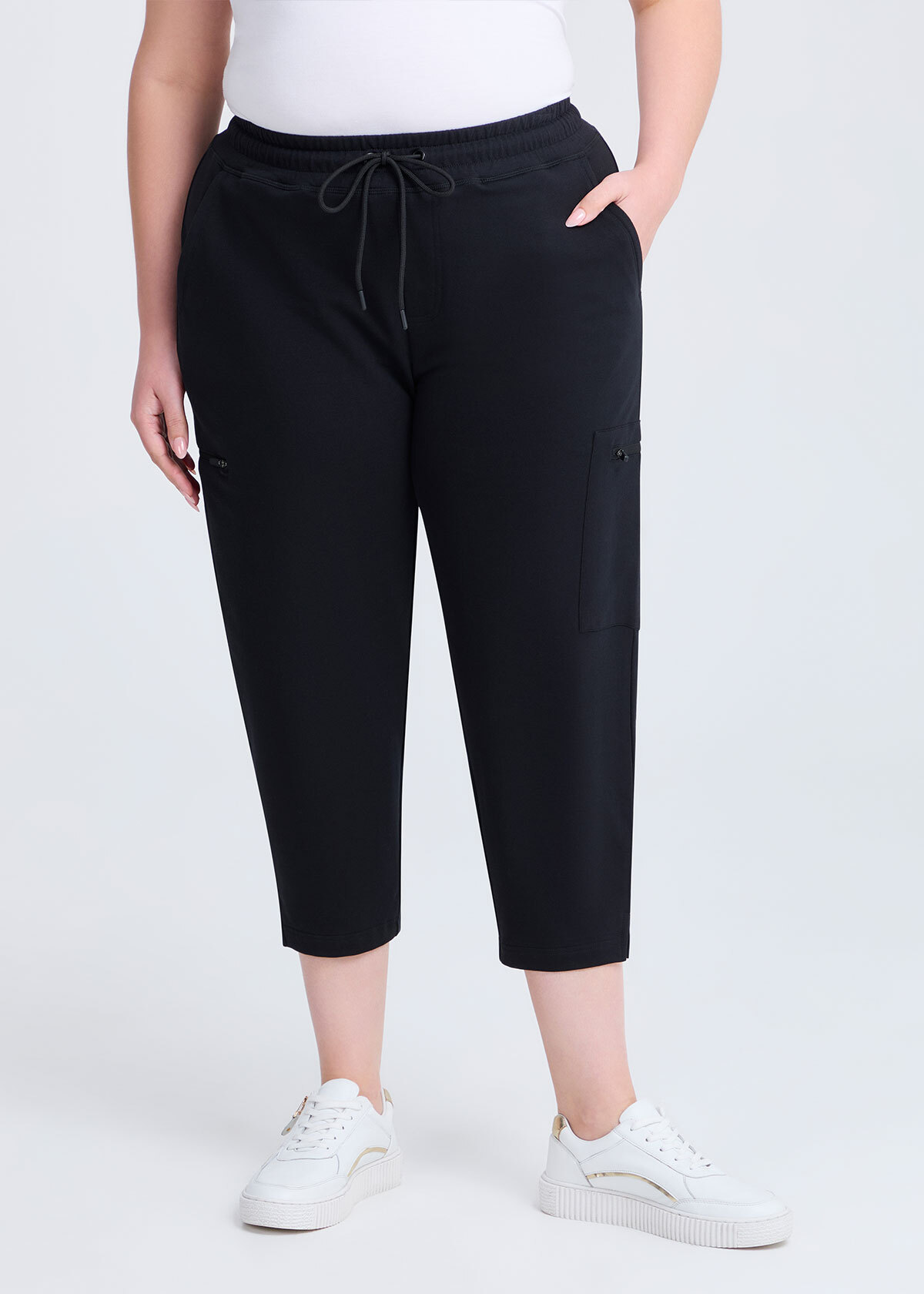 Shop Plus Size Cotton Zip Pocket Crop Trackpant, Black | Taking Shape NZ