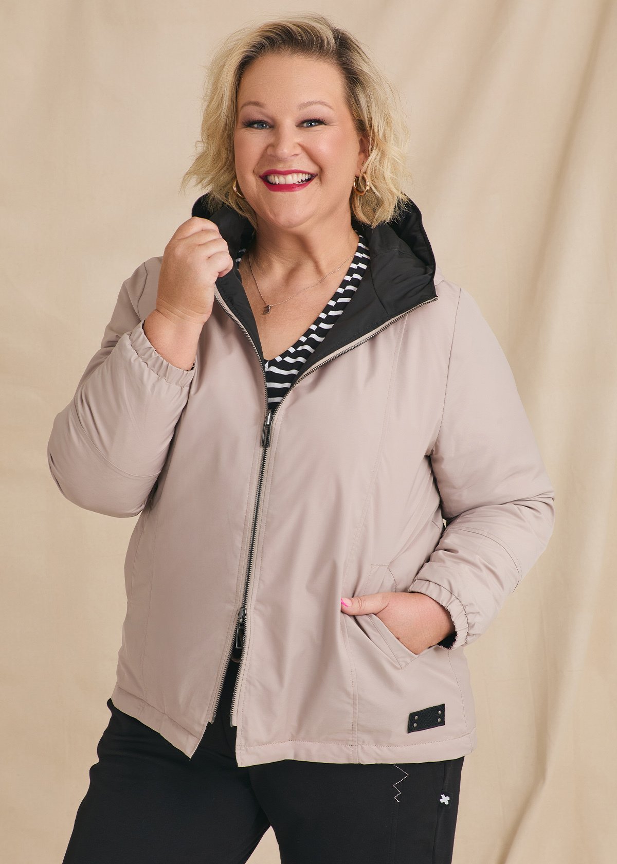 Shop Plus Size Reversible Shower Resist Ari Jacket, Black | Taking Shape NZ