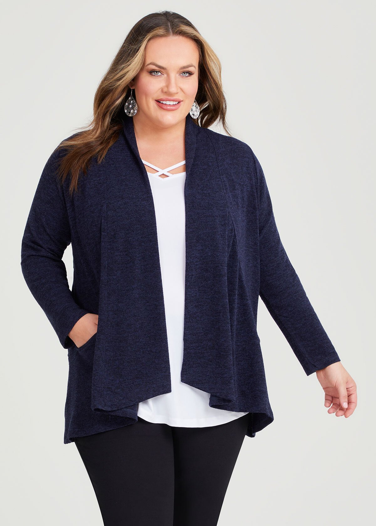 Shop Plus Size Shawl Collar Snug Cardigan, Blue | Taking Shape AU