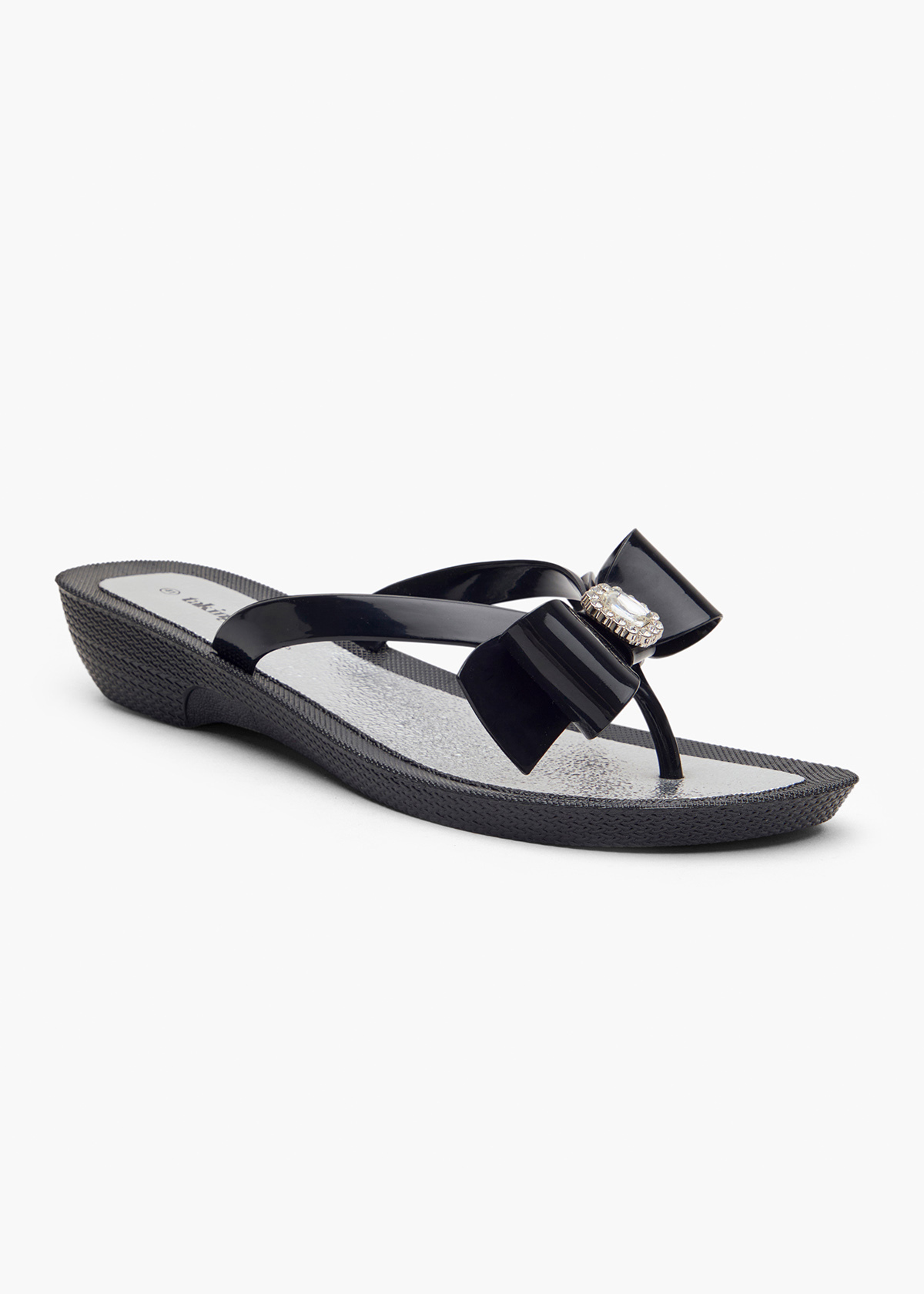 Shop Black Bling Bow Flip Flop Jelly | Comfortable Shoes | Taking Shape NZ