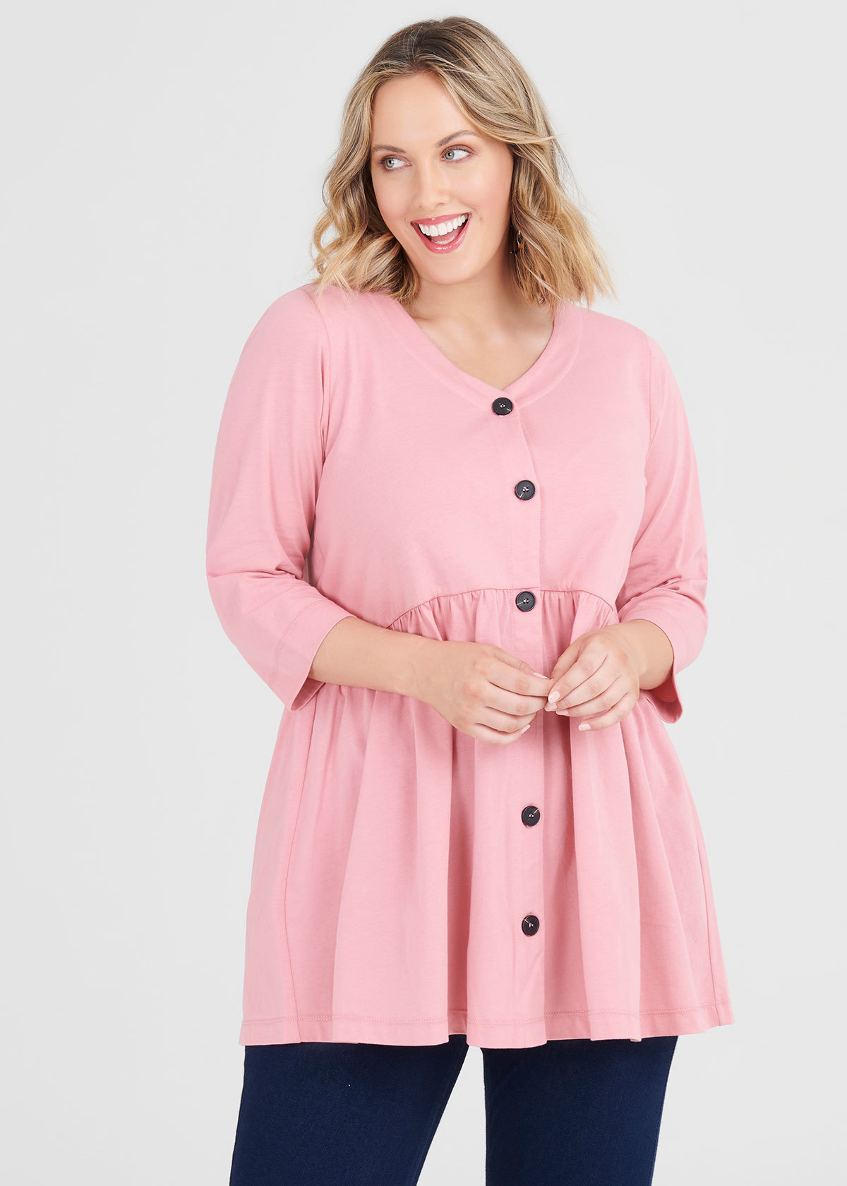 Shop Plus Size Organic Button Tunic, Pink | Taking Shape AU