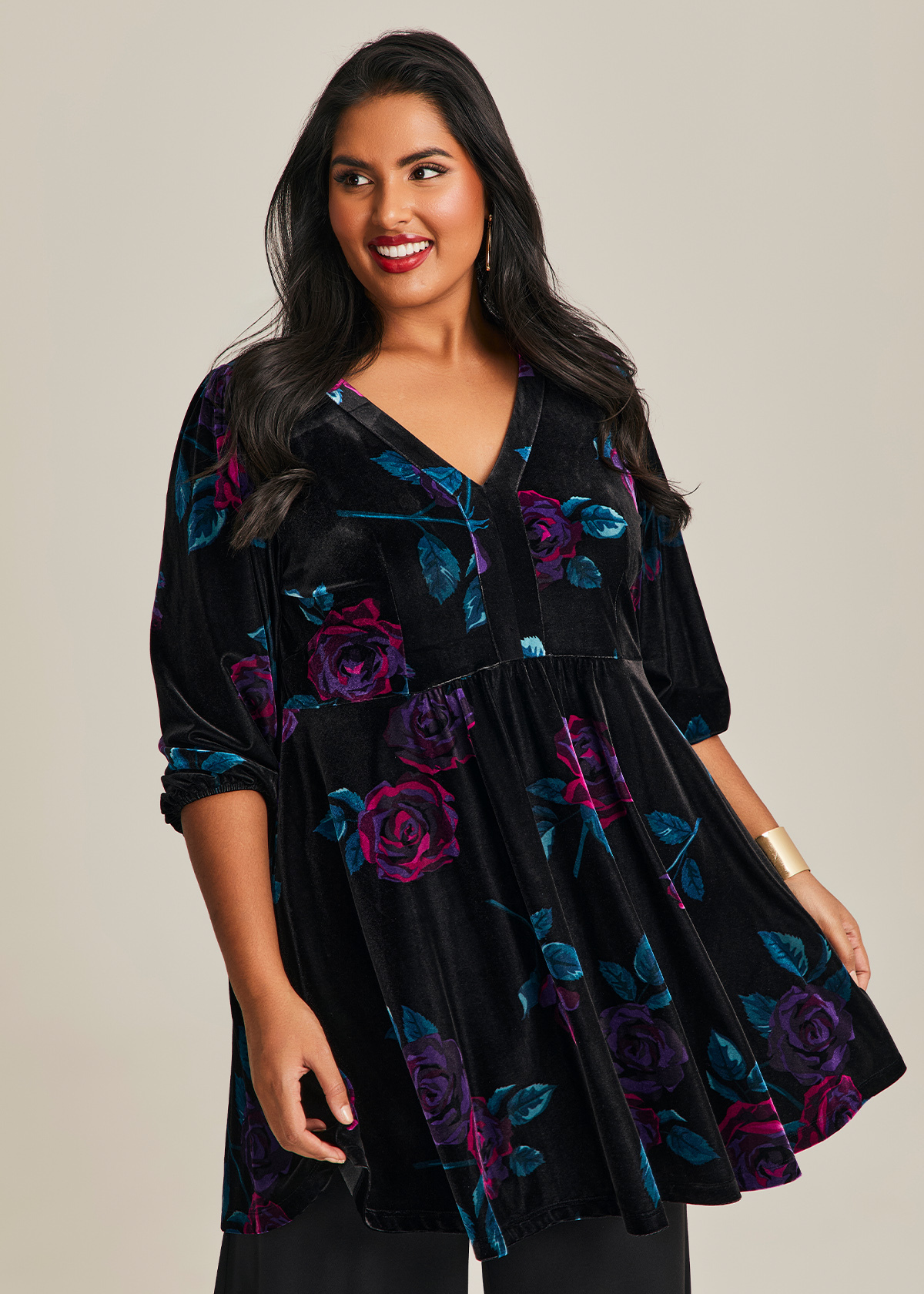 Shop Plus Size Byzantine Rose Velvet Event Tunic, Multi | Taking Shape NZ