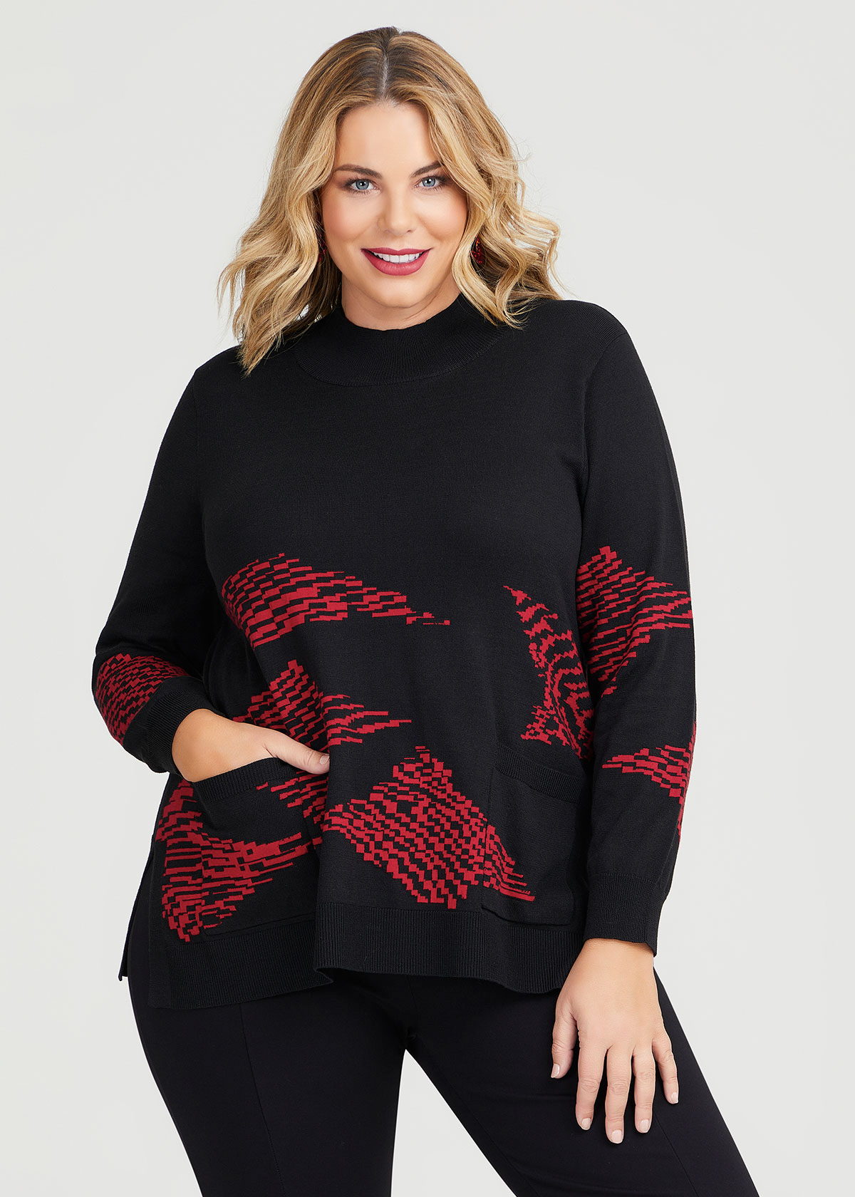 Shop Plus Size Jacquard Cotton Blend Jumper in Black | Taking Shape AU