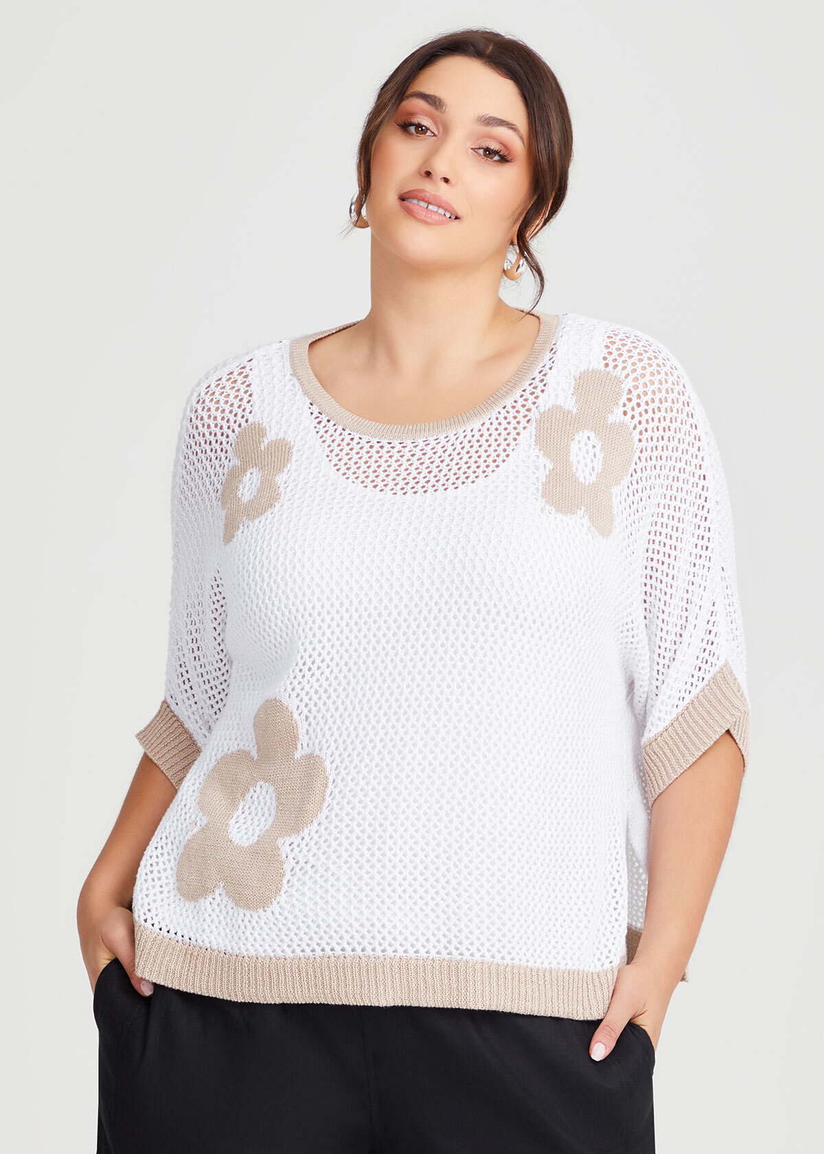 Shop Plus Size Daisy Cotton Knit Overtop, White | Taking Shape AU