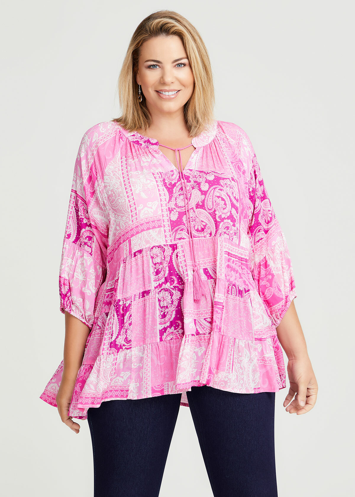 Shop Plus Size Natural Paisley Tiered Top, Multi | Taking Shape AU