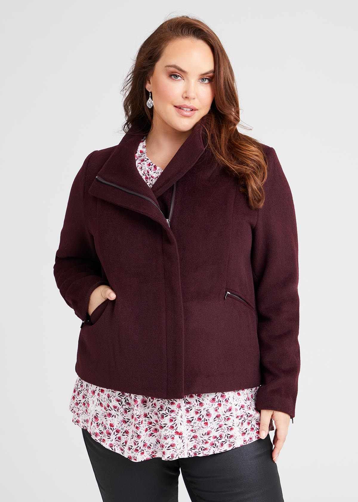Shop Plus Size Wool Blend Zip Jacket, Red | Taking Shape AU