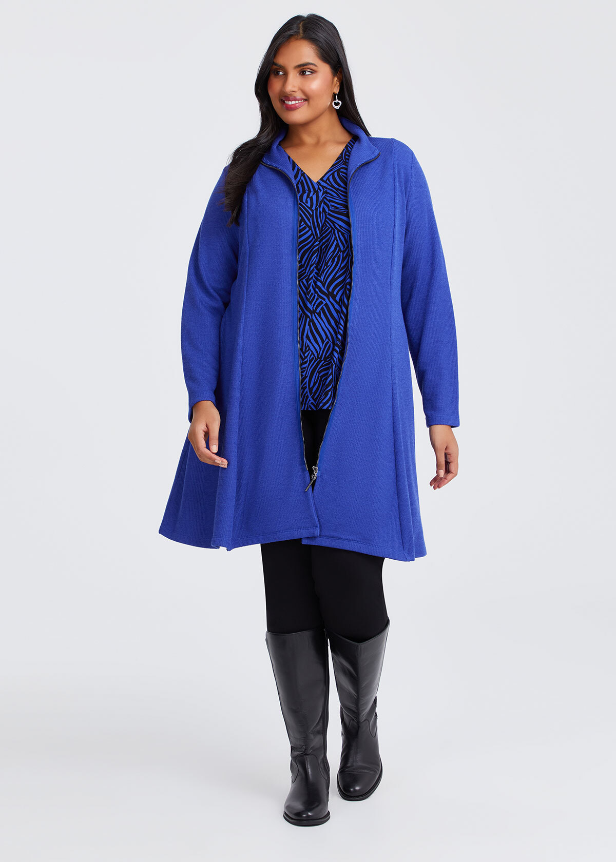 Shop Plus Size Zip Front Holly Cardigan, Blue | Taking Shape NZ