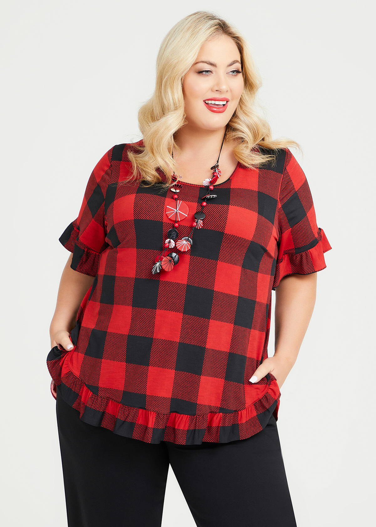 Shop Plus Size Check Ruffle Top in Black | Taking Shape AU