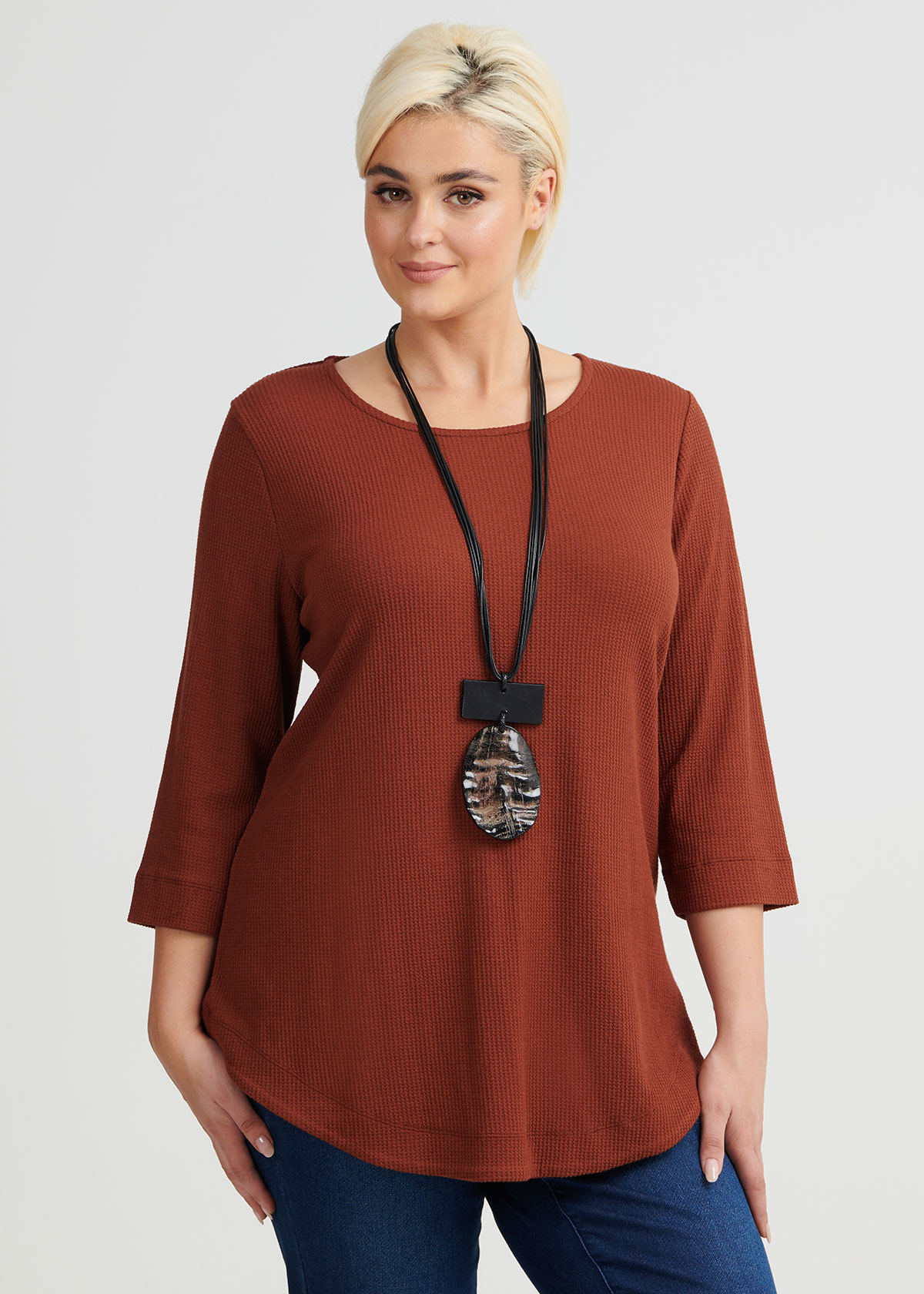 Shop Plus Size Staple Curved Hem Top, Brown | Taking Shape AU