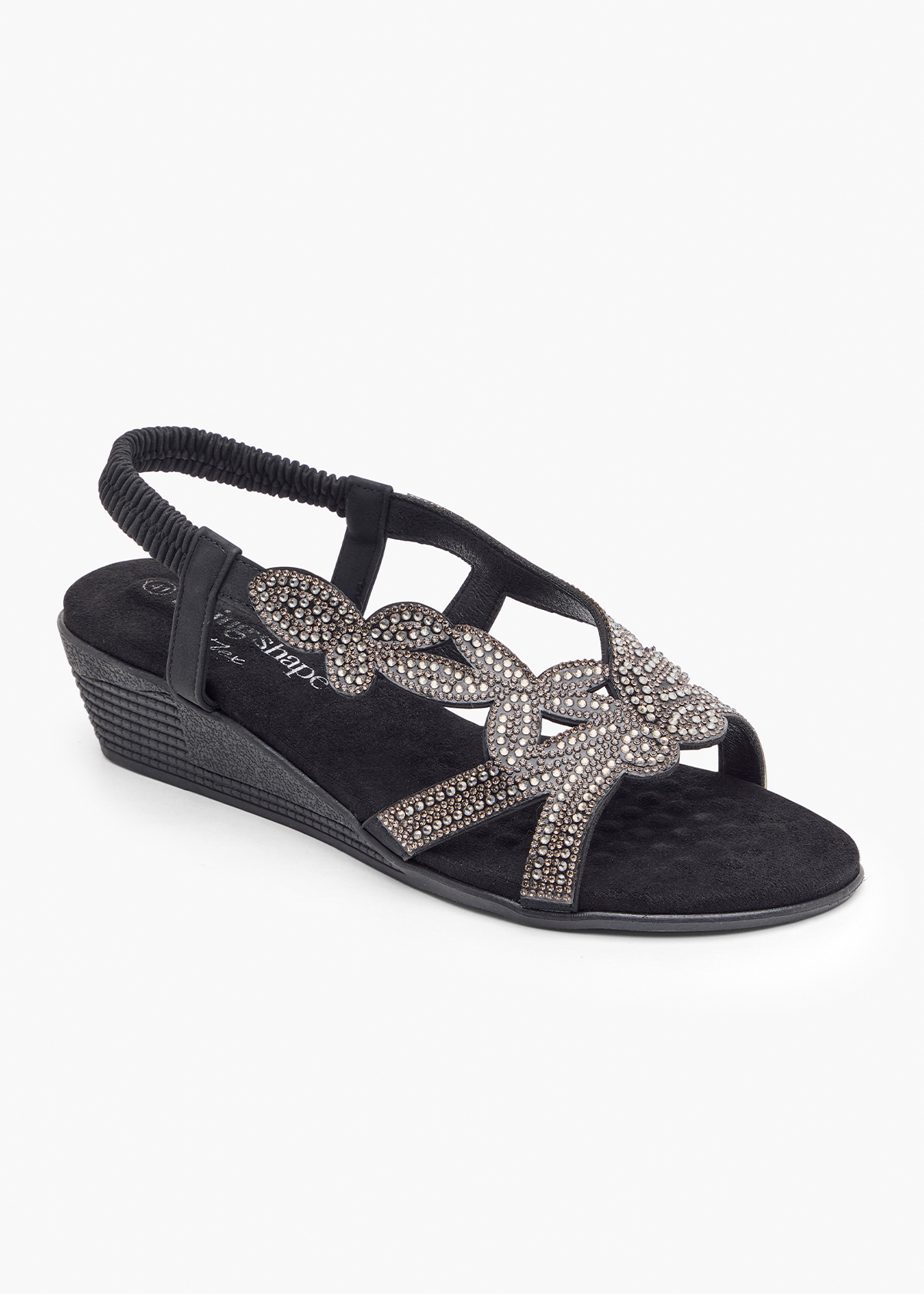 Shop Black Flower Bling Wedge Sandal | Comfortable Shoes | Taking Shape AU