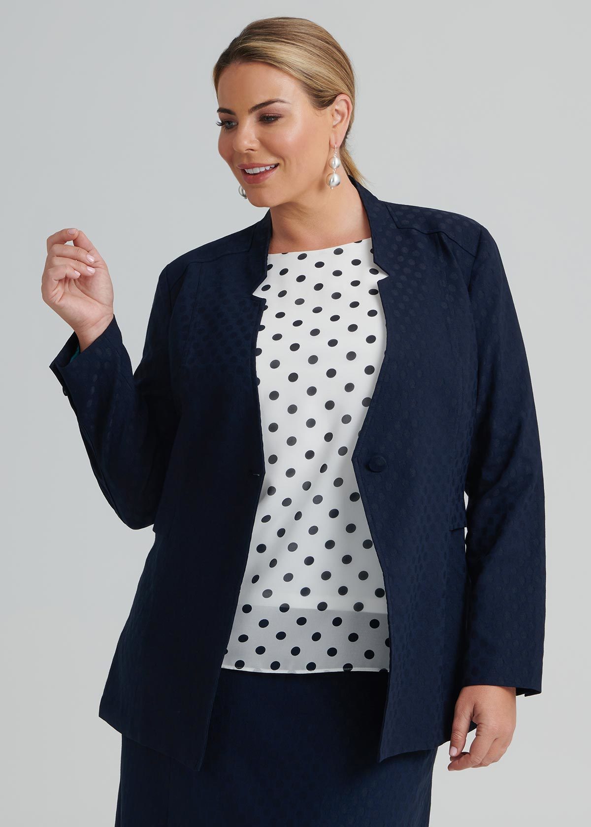 Shop Plus Size Embossed Court Jacket in Navy | Taking Shape AU