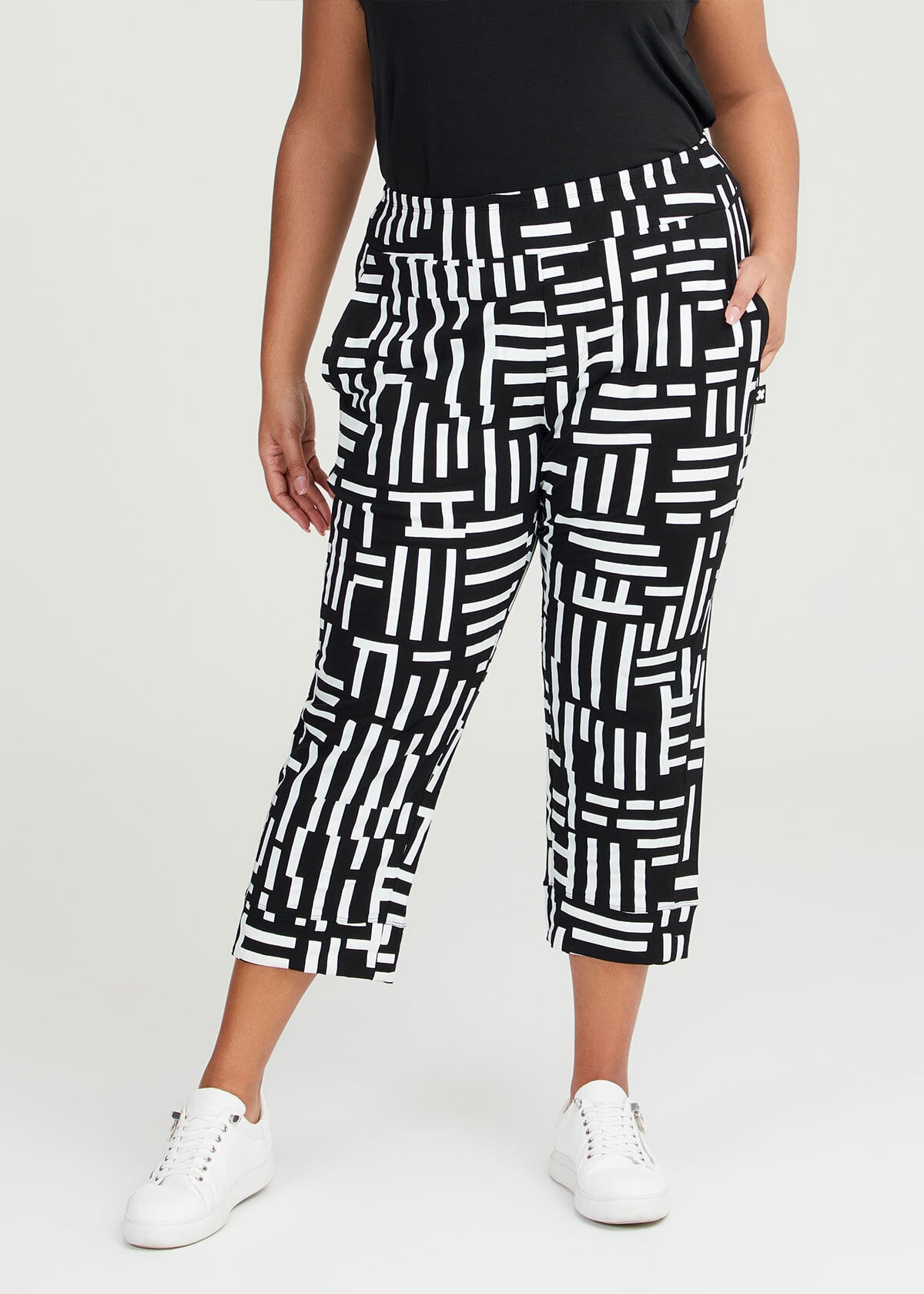 Shop Plus Size Natural Striking Geo Crop Pant, Black | Taking Shape AU