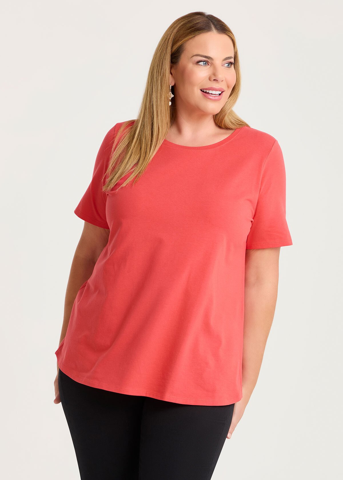 Shop Plus Size Good Earth Australian Cotton Crew Neck T-shirt, Orange ...