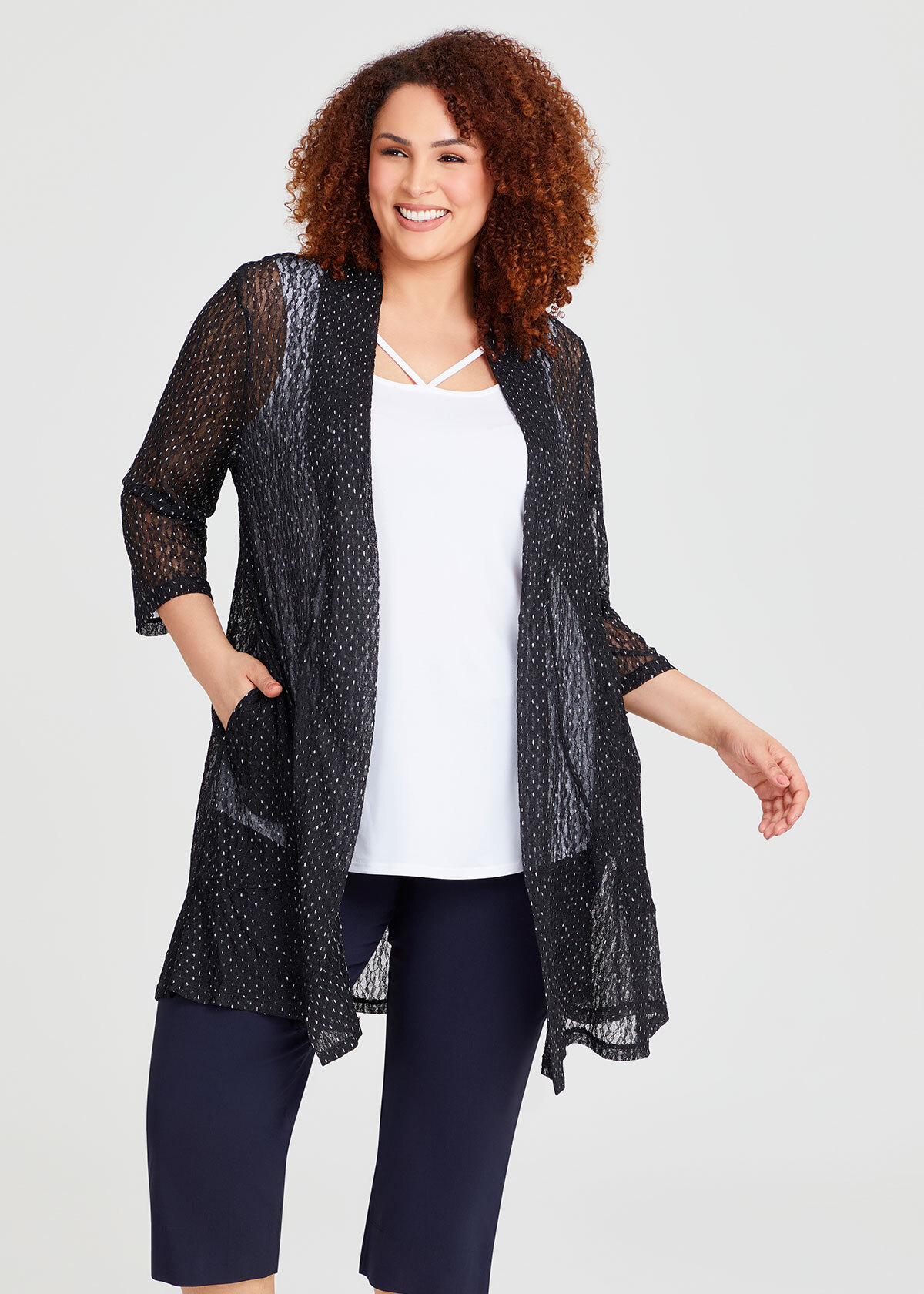 Shop Plus Size Long Jacquard Cardigan, Black | Taking Shape AU