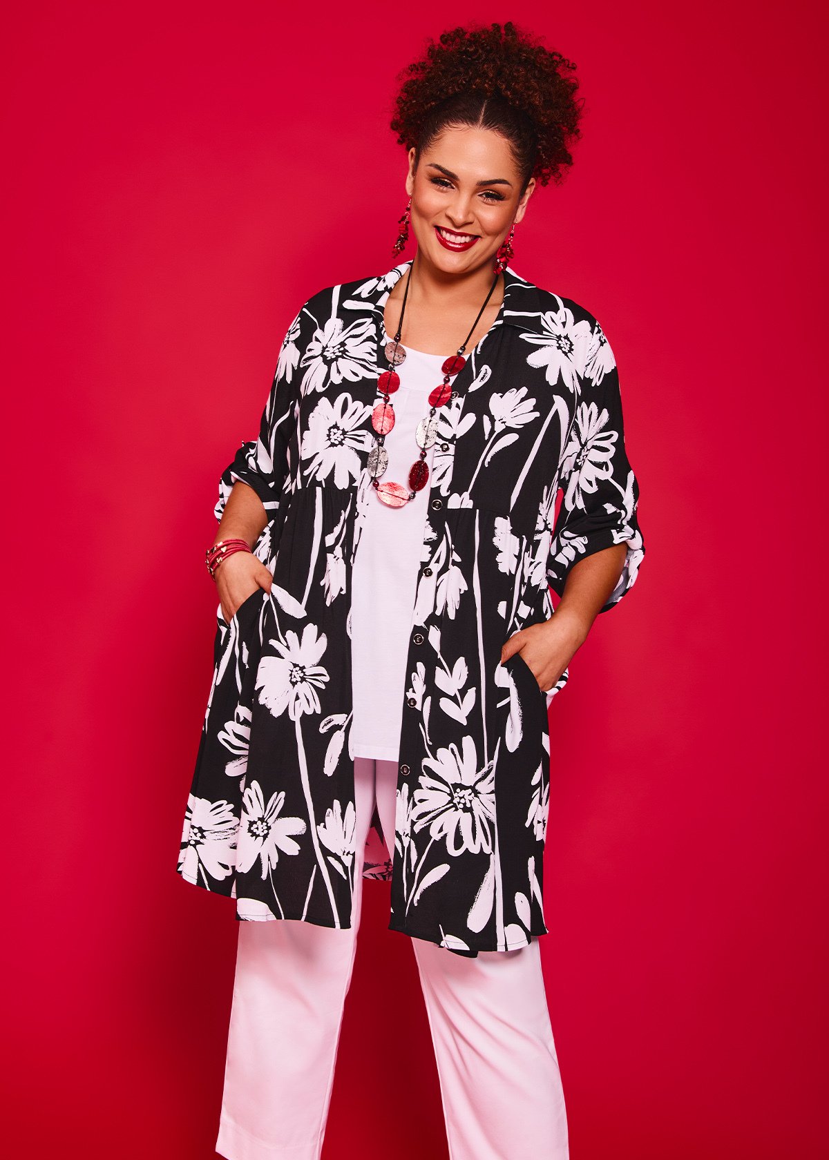 Shop Plus Size Natural Abstract Floral Shirt, Floral | Taking Shape AU