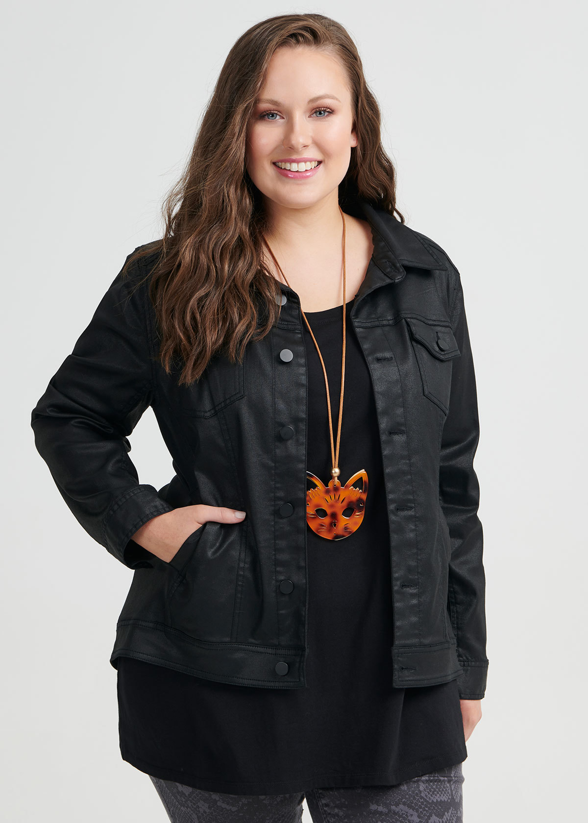 Shop Plus Size Coated Denim Luxe Jacket, Black | Taking Shape AU