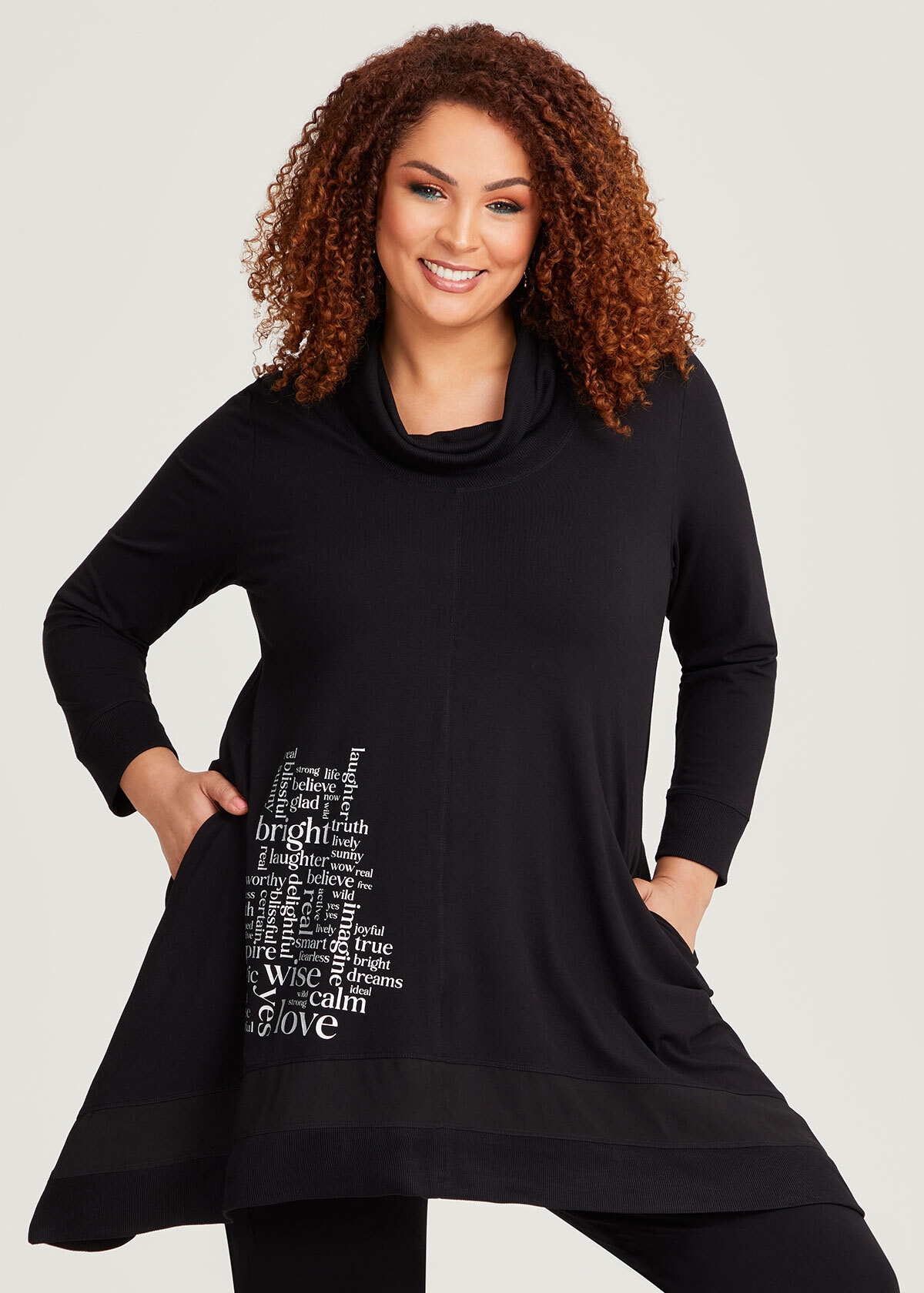 Shop Plus Size Natural Script Tunic, Black | Taking Shape NZ