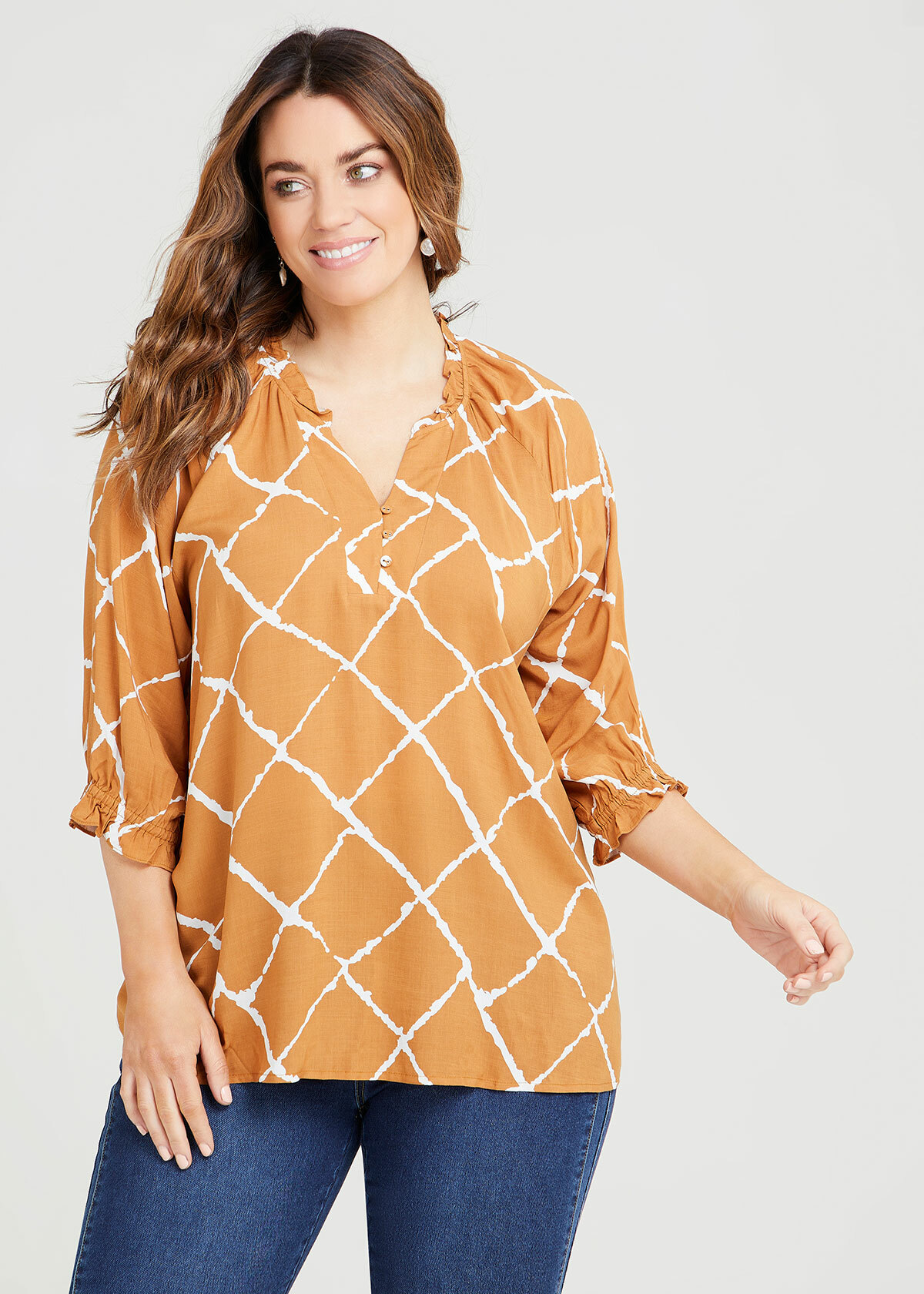 Shop Plus Size Natural Diamond Print Top, Multi | Taking Shape AU