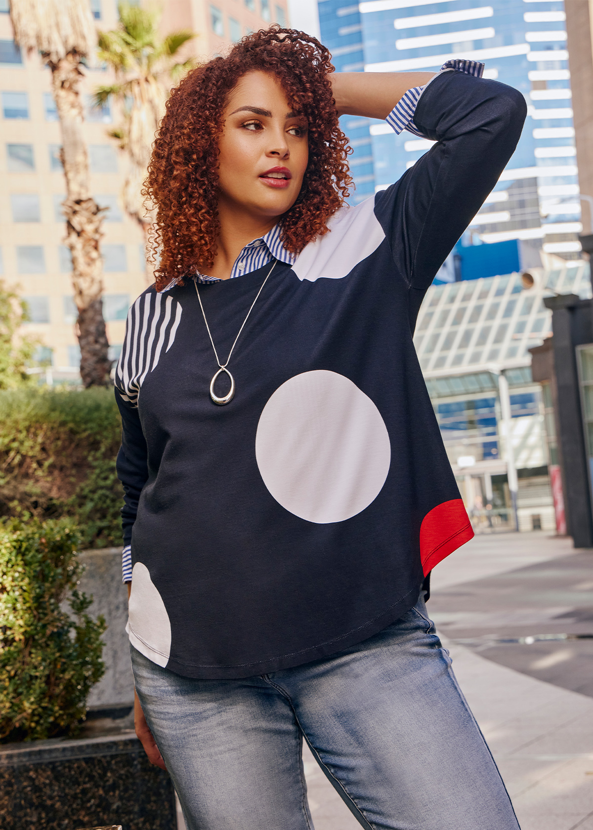 Shop Plus Size Bamboo Ponte Large Spot Top, Blue | Taking Shape AU